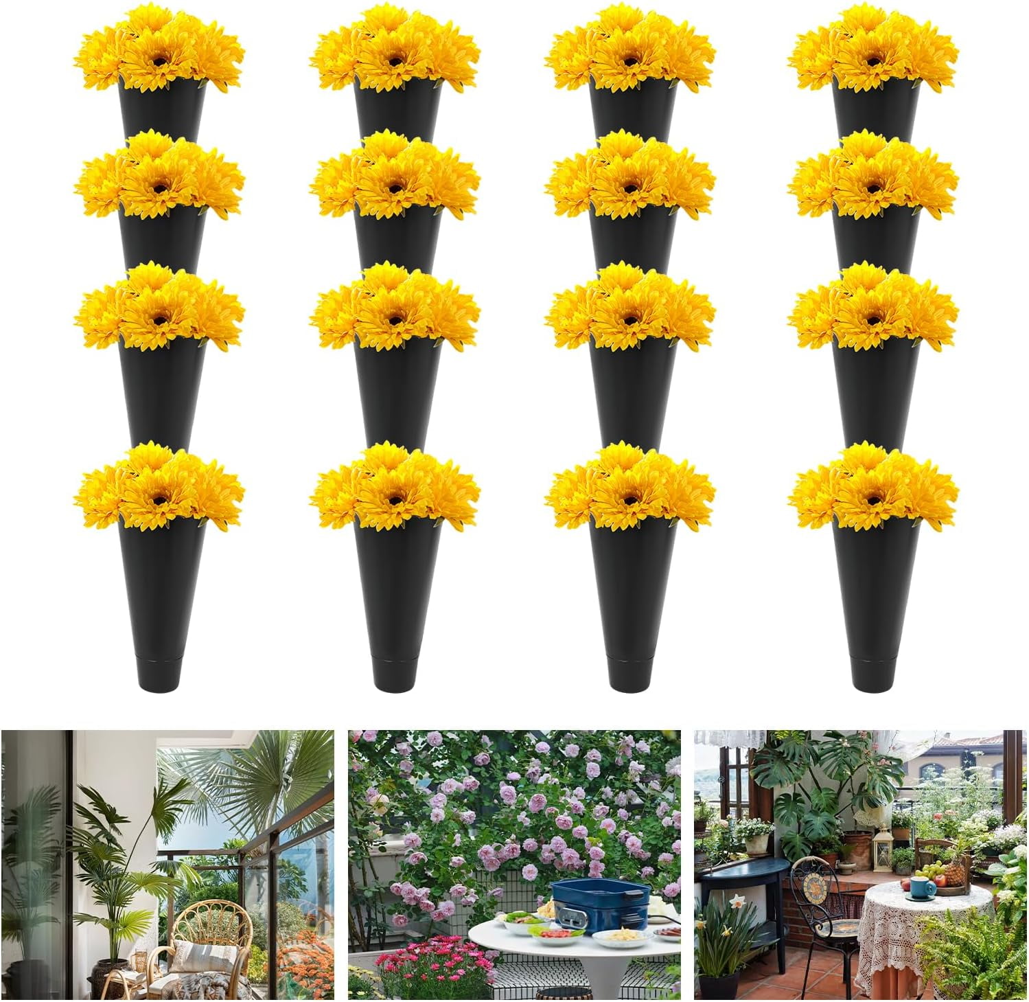 Plastic Flower Buckets, 16 PCS Black Floral, Bulk 39 CM Wake up Flowers ...
