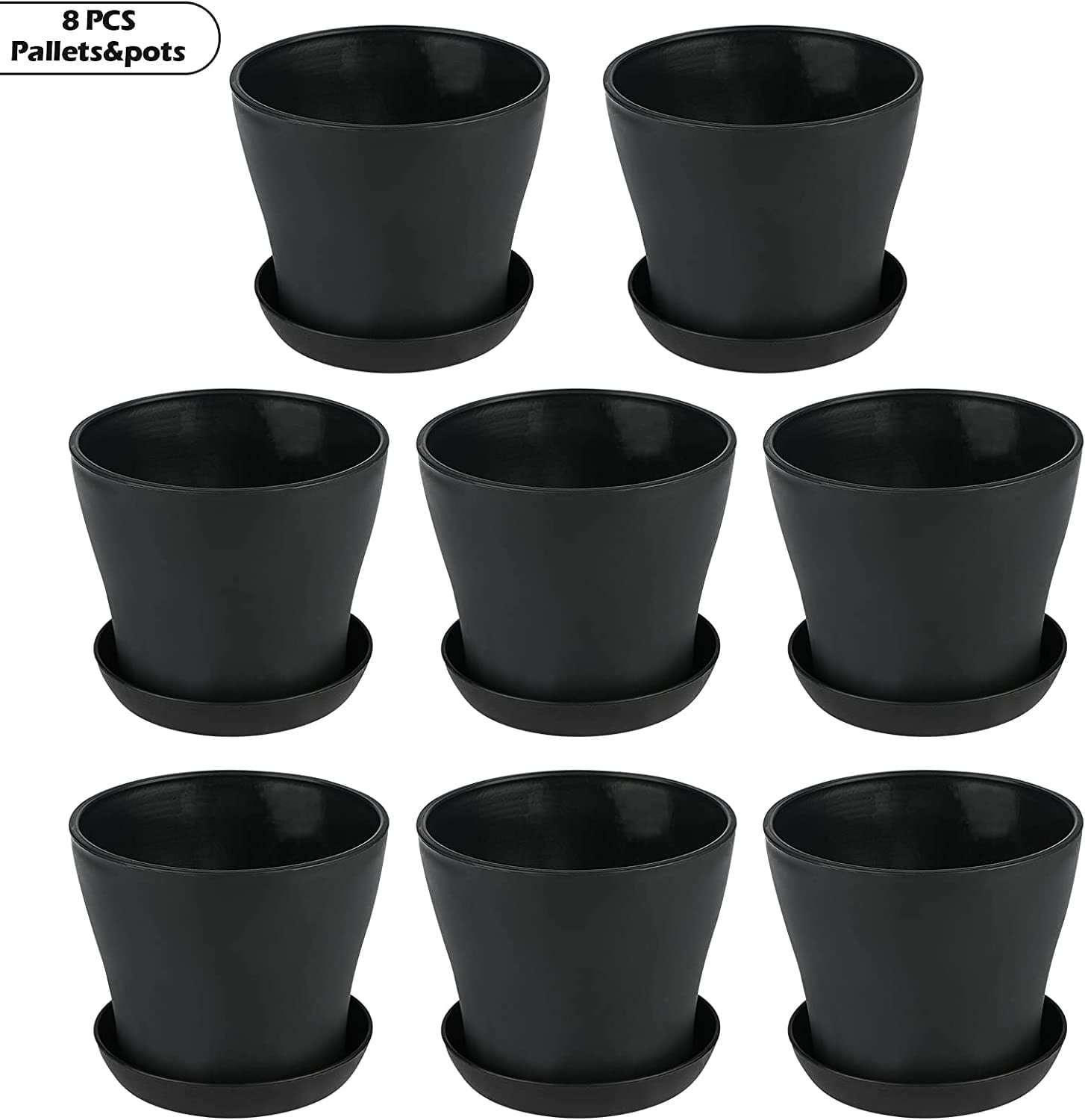 Casewin 8Pcs 4.8" Black Plastic Flower Pots with Drainage Holes and ...