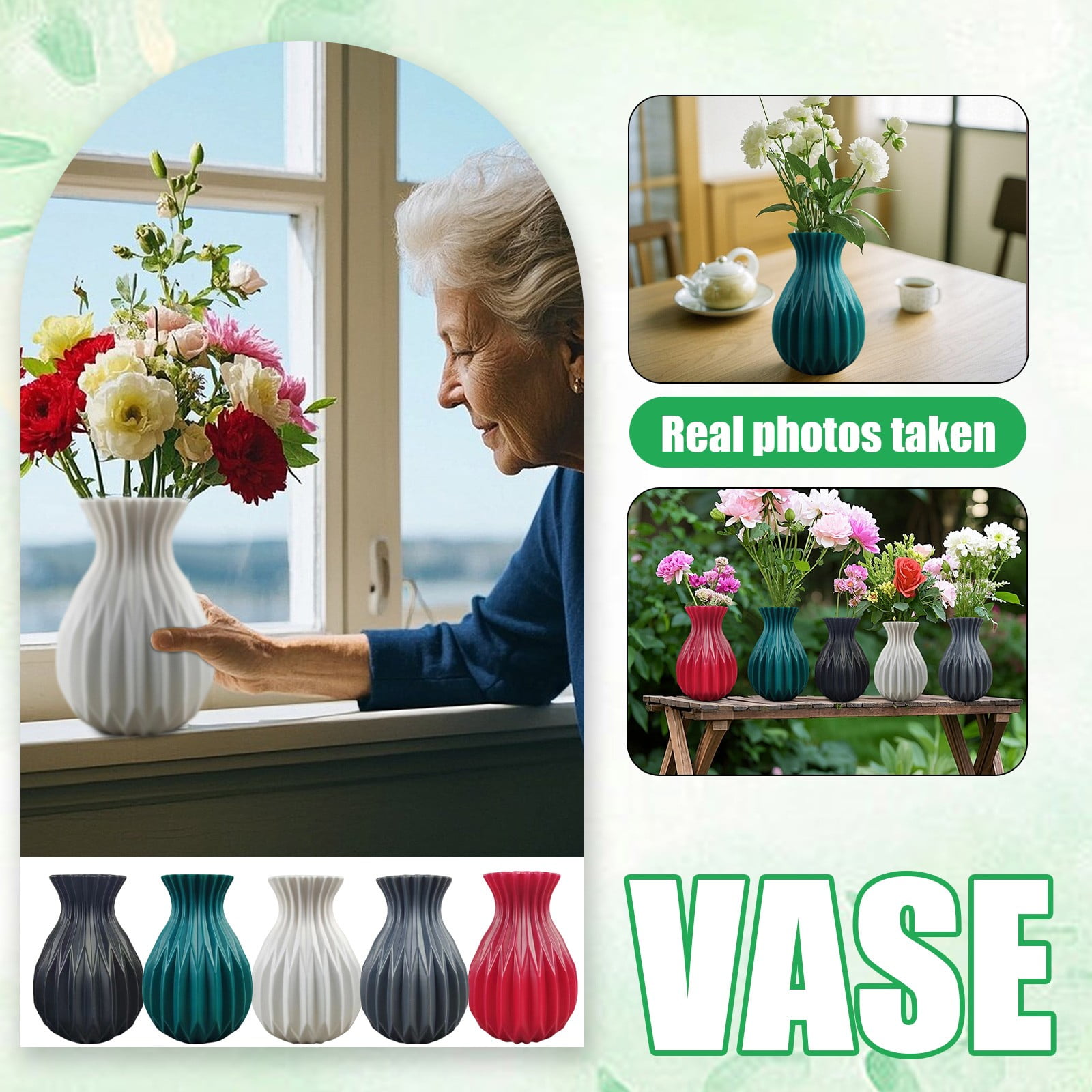 Plastic Flower Vase, 4.33" ×6.7" Plastic Vases for Centerpieces, Green ...
