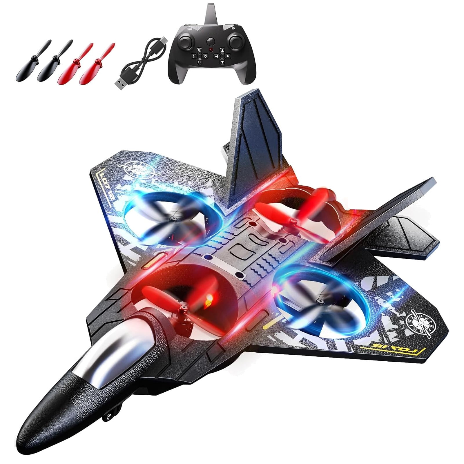 Plastic Foam Remote Control Airplane Jet with Lights, 4 Channel RC ...