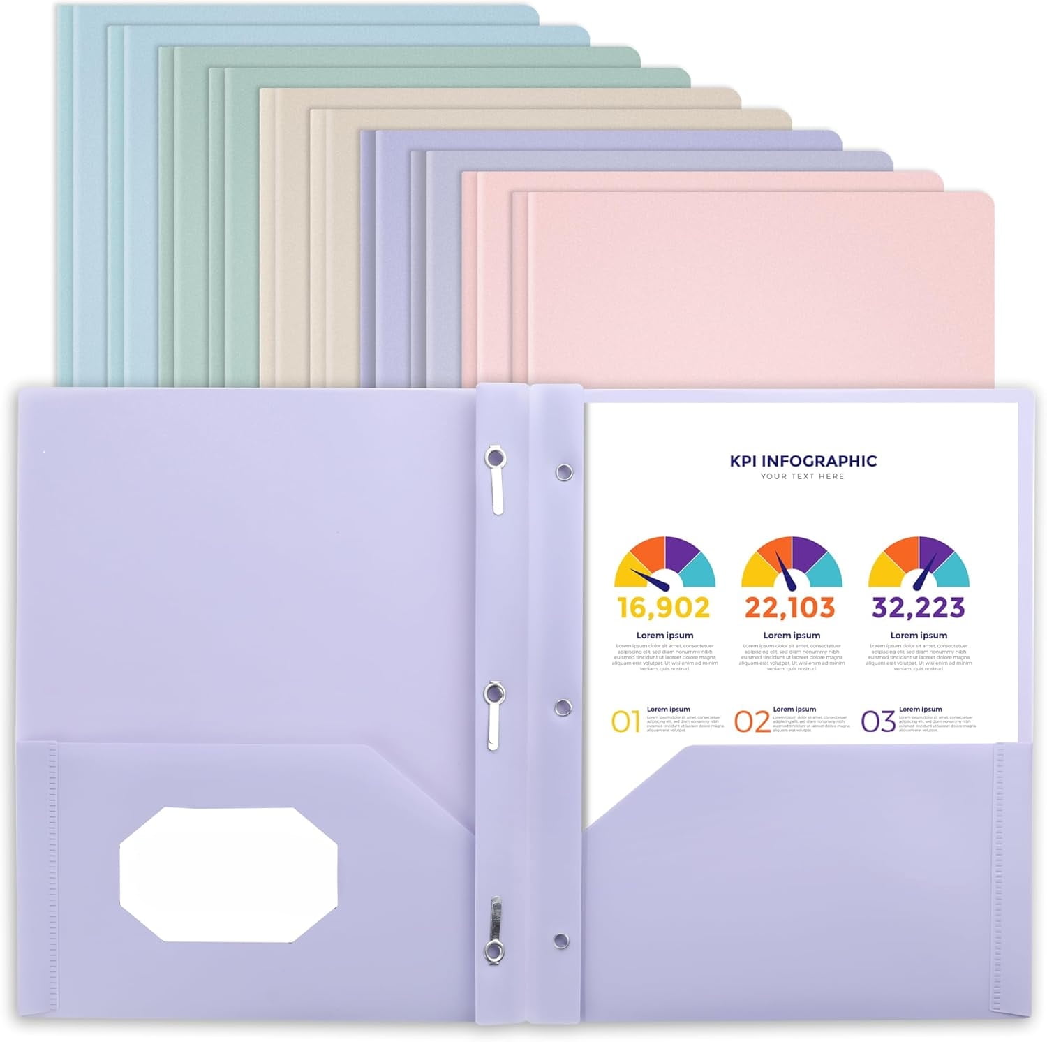 Plastic Folders with Pockets and Prong, Pack of 5, Muted Pastel Colors ...