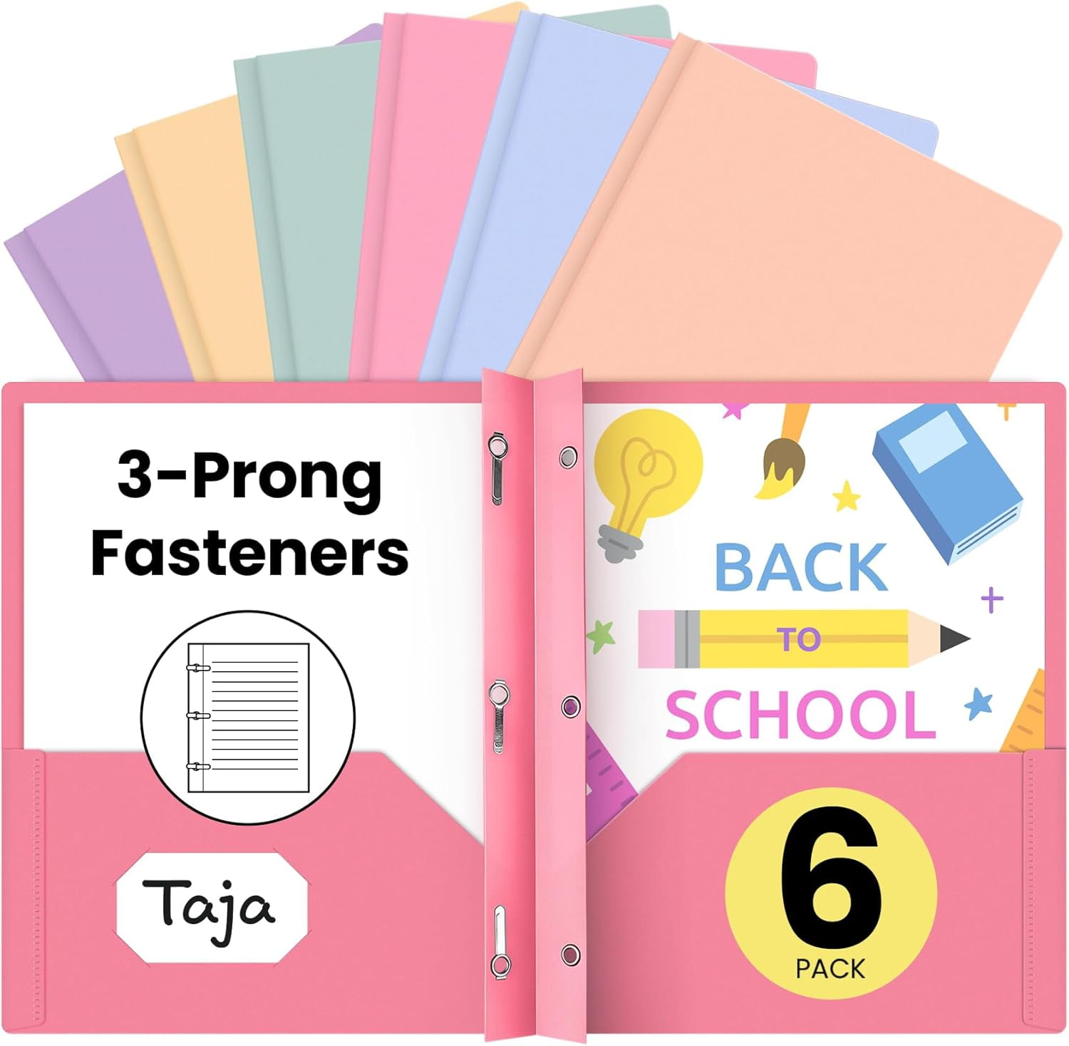 Plastic Folders with Pockets and Prongs (6 Pack, Pastel Colors), 2 ...