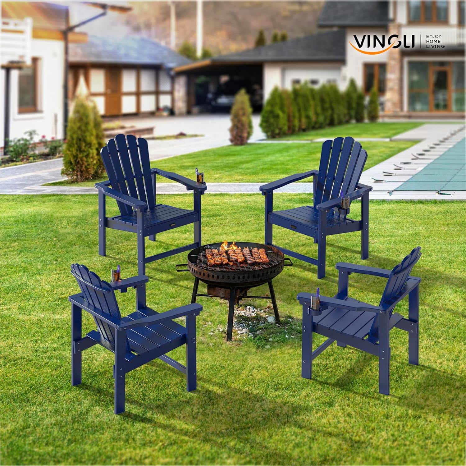 Plastic Folding Adirondack Chair with Cup Holder, Durable 100% HDPE ...