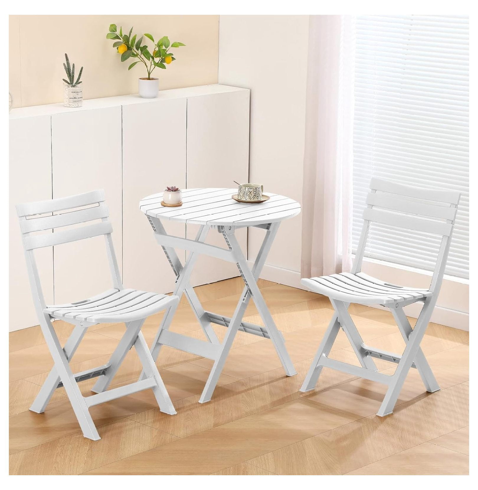 Plastic Folding Bistro Set, 3 Piece Patio Bistro Set, Portable Indoor ...