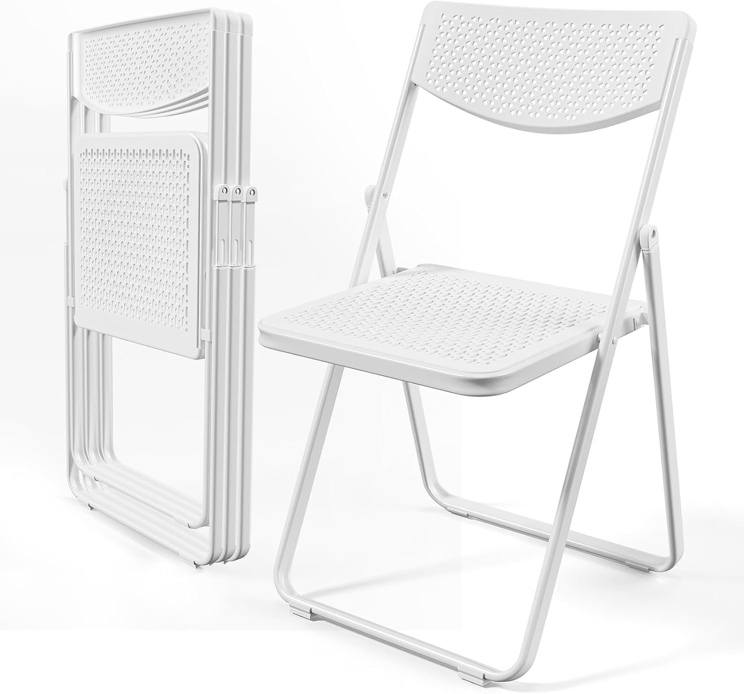 Plastic Folding Chairs, Comfortable Foldable Chair, White, 4 Pack ...