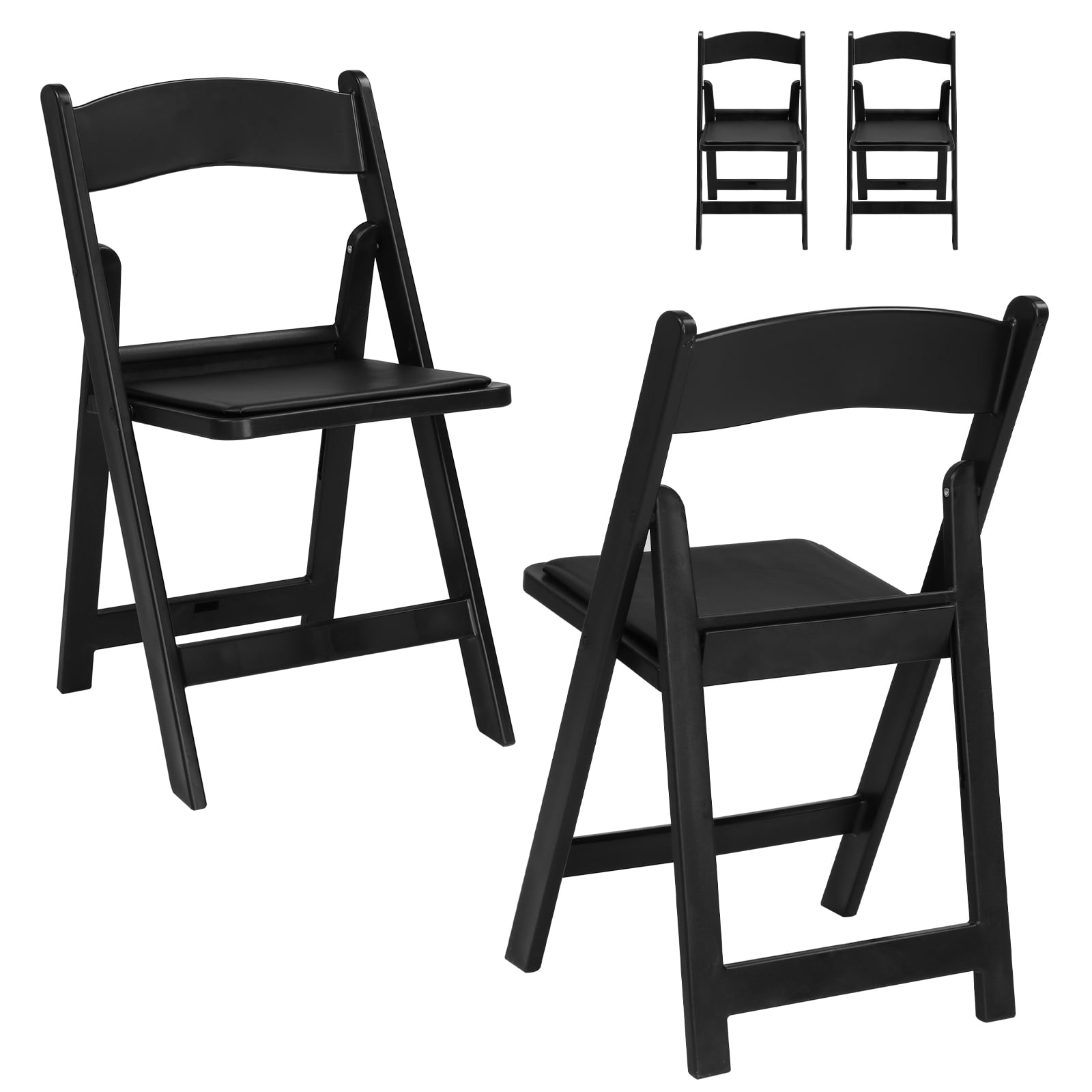 Plastic Folding Chairs, Foldable Chairs with Padded Seat Black, Set of ...