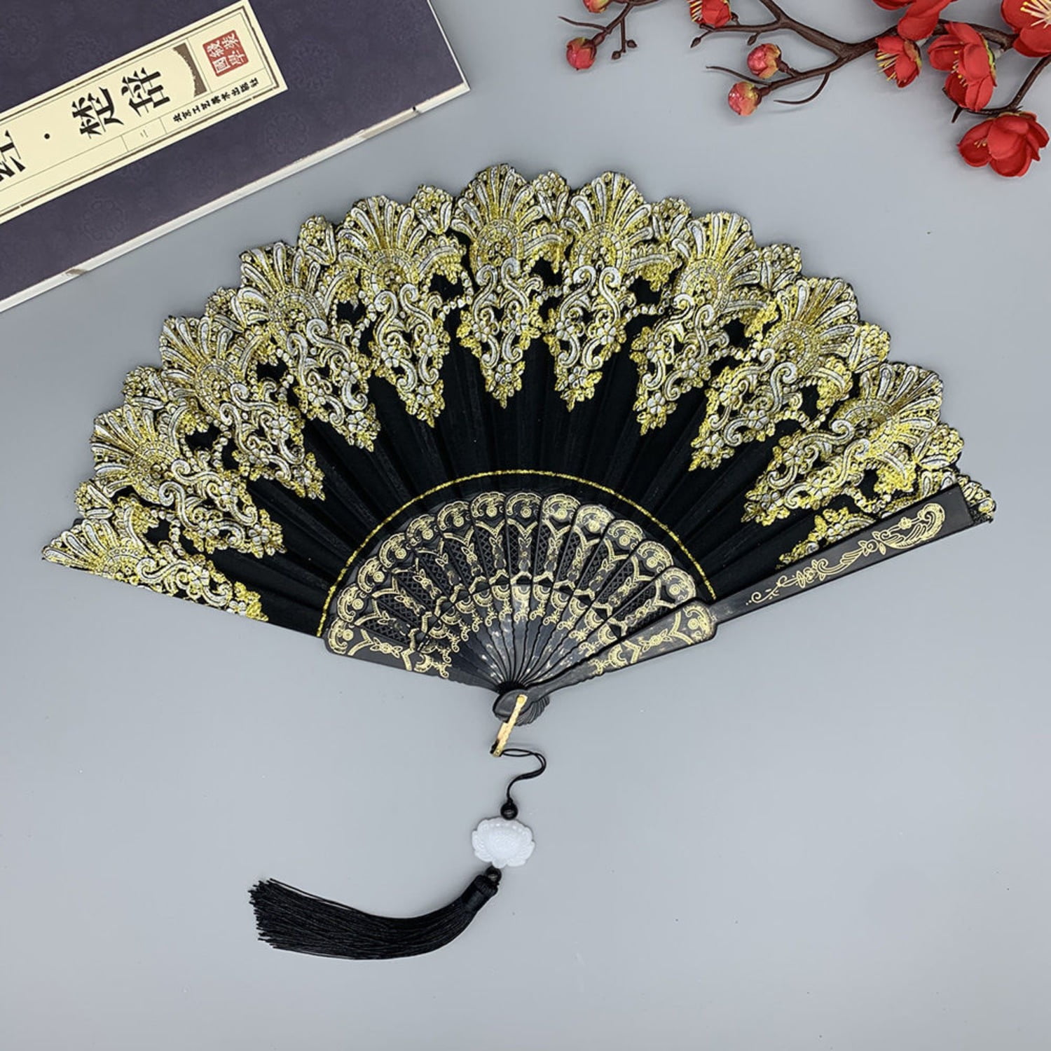 Plastic Folding Fan Tassel Dance Performance Costume Accessory Gift Set ...