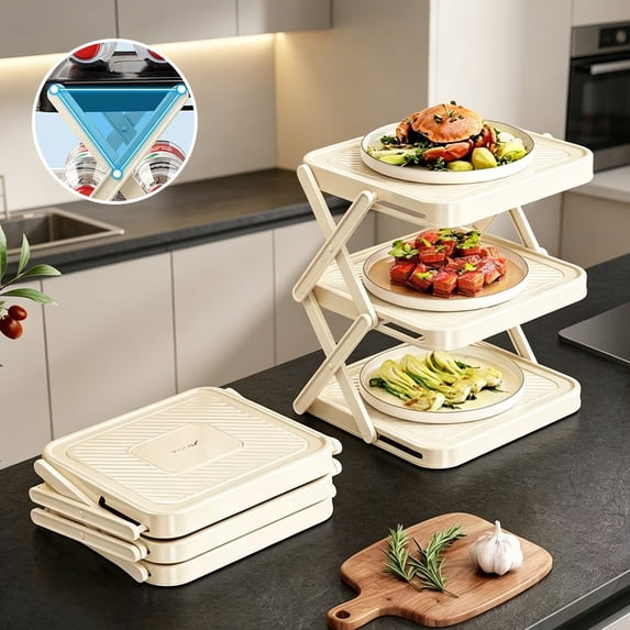 Plastic Folding Shelf Organizer for Kitchen Counter Storage Space ...