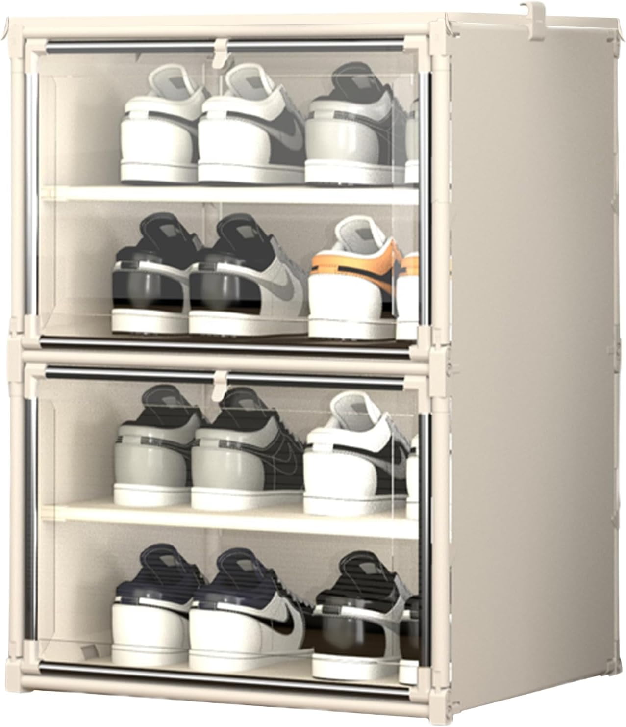 Plastic Folding Shoe Organizer with Clear Door, Stackable Shoe Box with ...