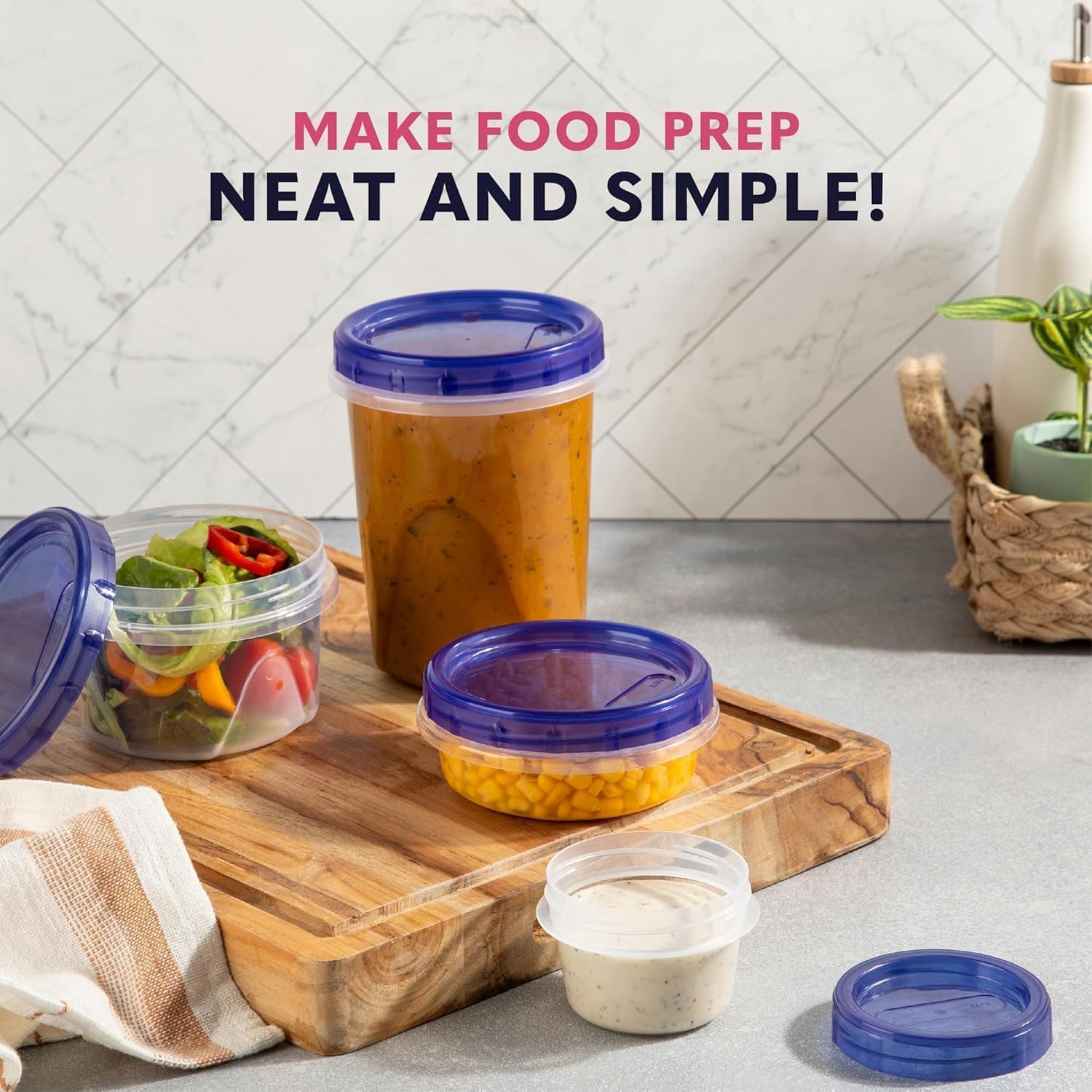 Plastic Food Deli Containers With Twist Top Lids - (32 Oz) - [3 Pack ...