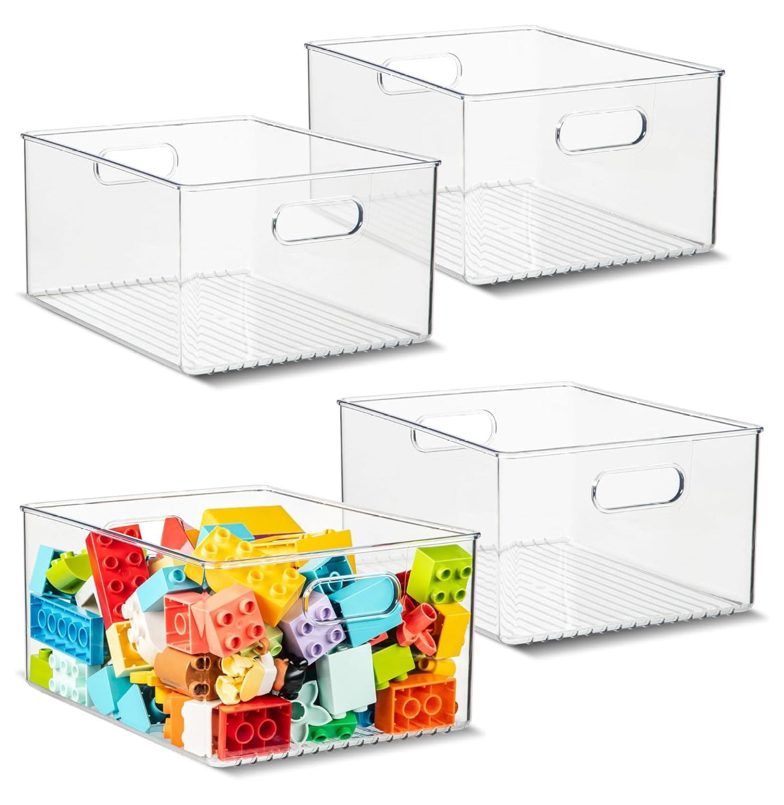 Plastic Food Storage 4 Pack Clear Container Bin with Handles for ...