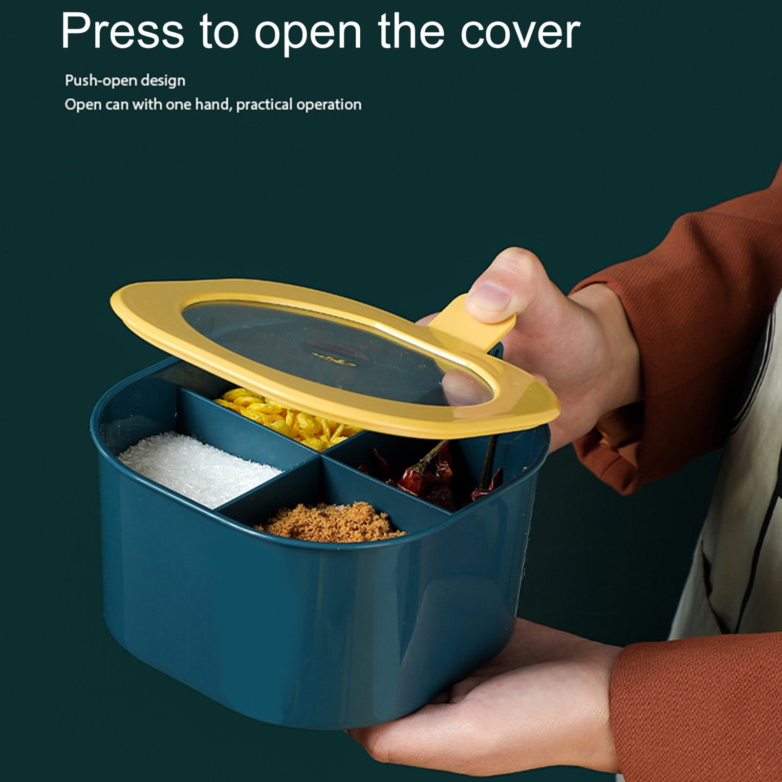 Plastic Food Storage Organizer Box 4 Divided Sections With Spoon Holder ...