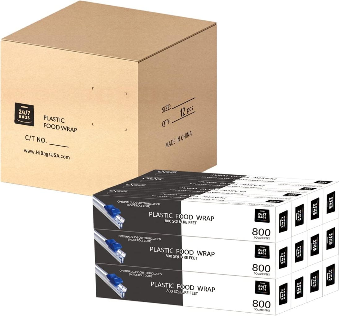 Plastic Food Wrap- 9600 SQ. FT. (12 Packs of 800 Sq. Ft.) BPA-Free ...