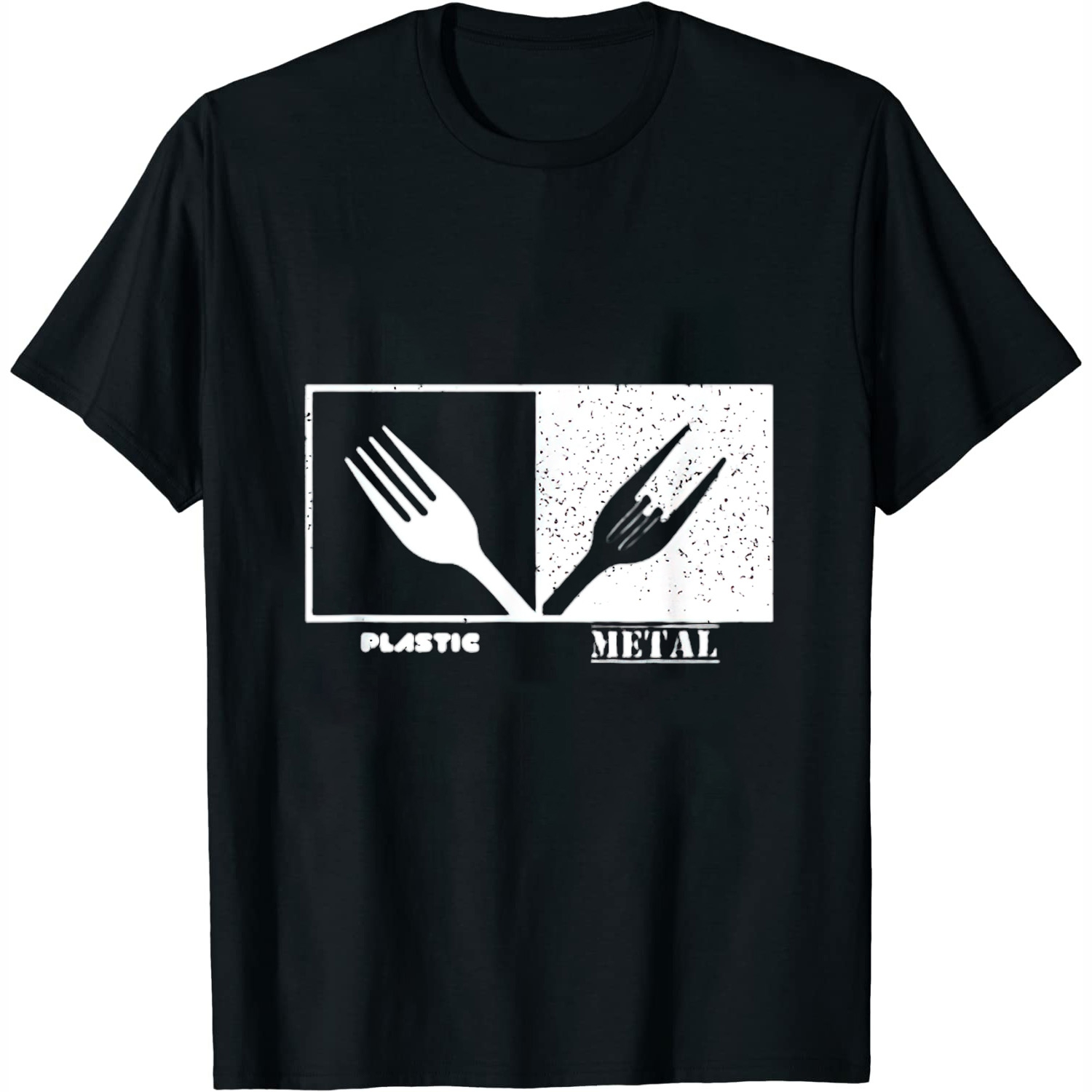 Plastic Fork Vs. Metal Fork For A Metal Music Fan Womens T-Shirt Black ...