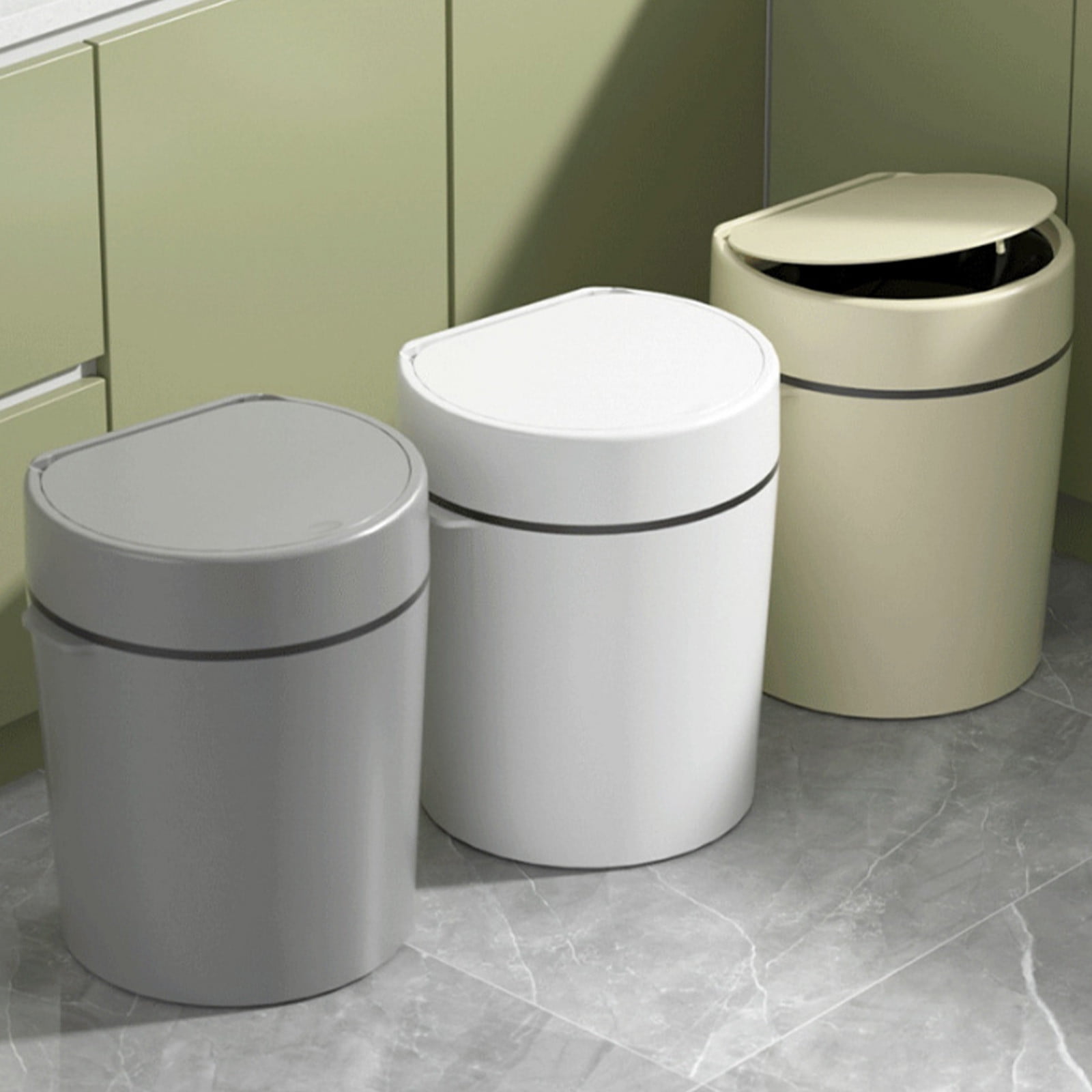 Plastic Garbage Container Bin With Press Top Lid, White,Beige,Gray ...