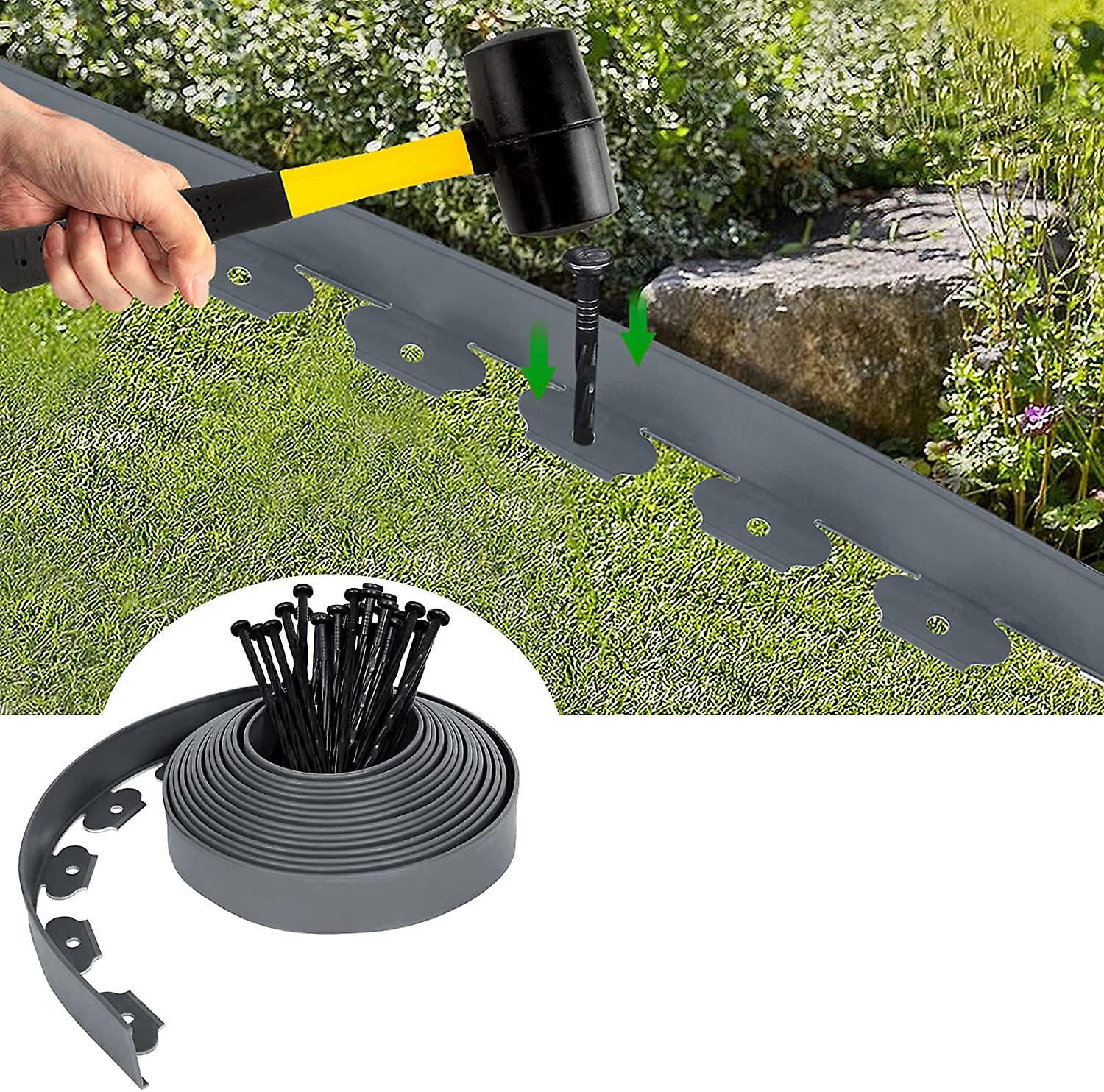 Plastic Garden Edging 5 Meters with 15 Anchor Stakes Flexible Lawn ...