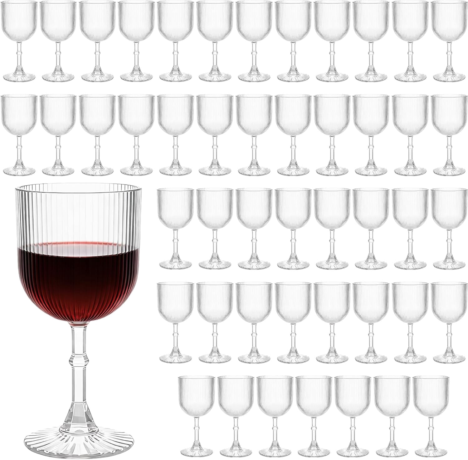 Plastic Goblets, 9oz Ribbed Acrylic Wine Glasses, Vintage Drinking ...