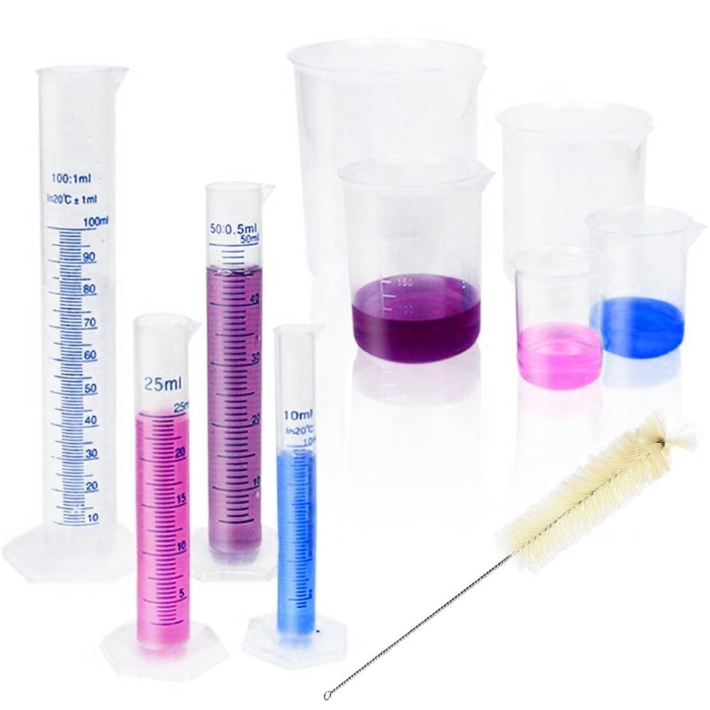 Plastic Graduated Cylinkers Beakers and Brush Set, Measuring Cylinder ...