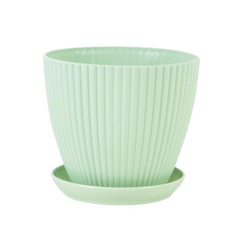 Plastic Green Plant Pot Circular Pot Delivery Tray Vertical Striped ...