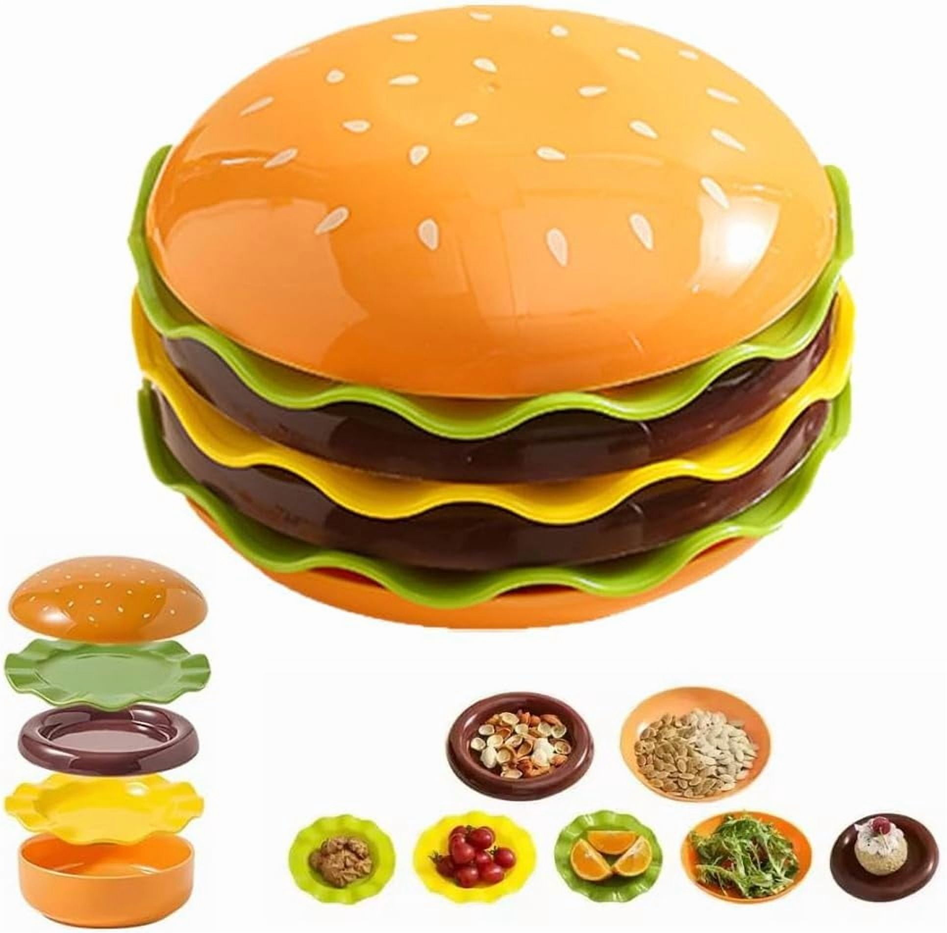Plastic Hamburger Plates and Bowls Sets, Novelty Stackable Burger ...