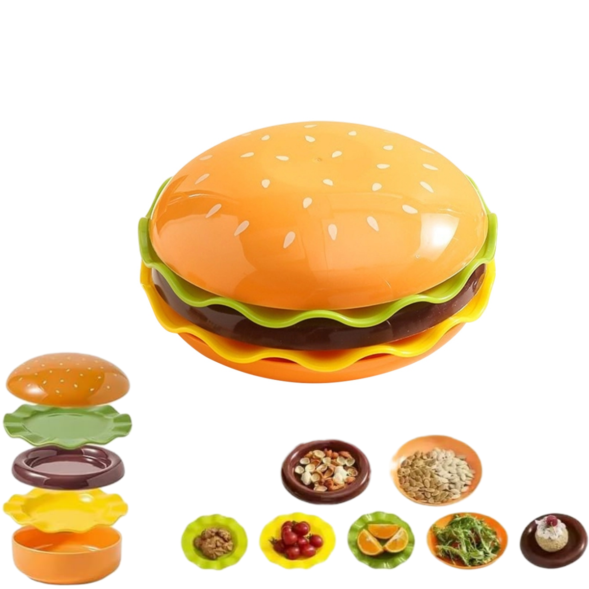 Plastic Hamburger Plates and Bowls Sets, Novelty Stackable Burger ...