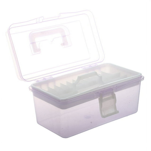 Plastic Handle 2 Layer Hardware Tools Storage Box, Clear Purple ...