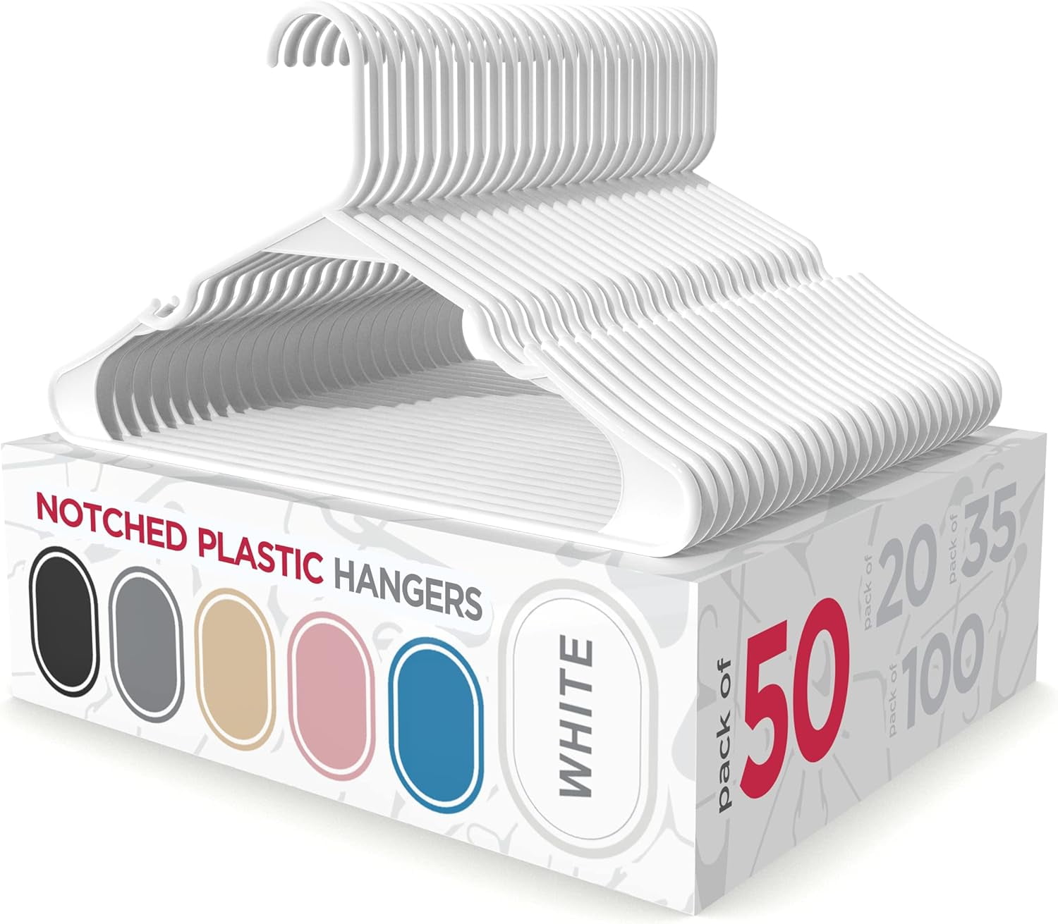 Plastic Hangers, 50 Pack, Slim, Space Saving, Heavy Duty, White ...