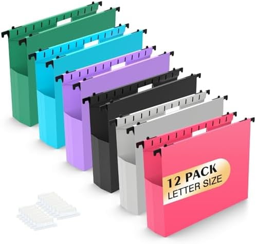 Plastic Hanging File Folders,12 Pack Reinforced Expanding Hang Folder ...
