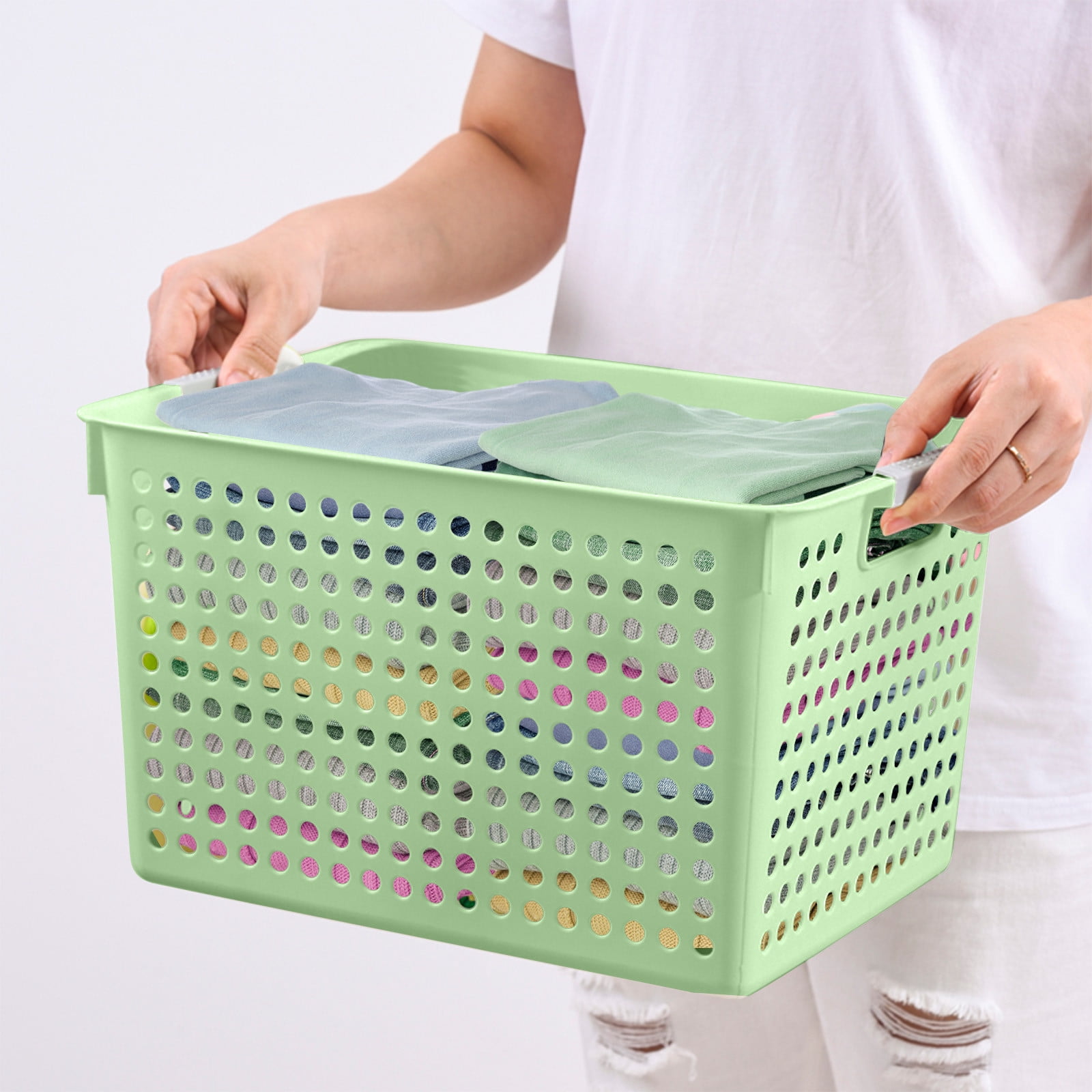 Plastic Hip Hold Laundry Basket Hamper Organizer with Built-In Comfort ...