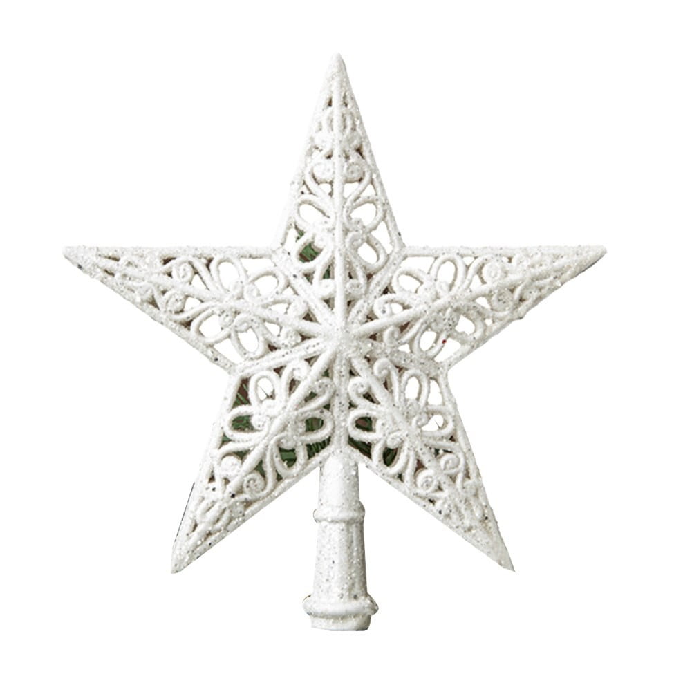 Plastic Hollow Glitter Three-Dimensional White Christmas Tree Top Star ...