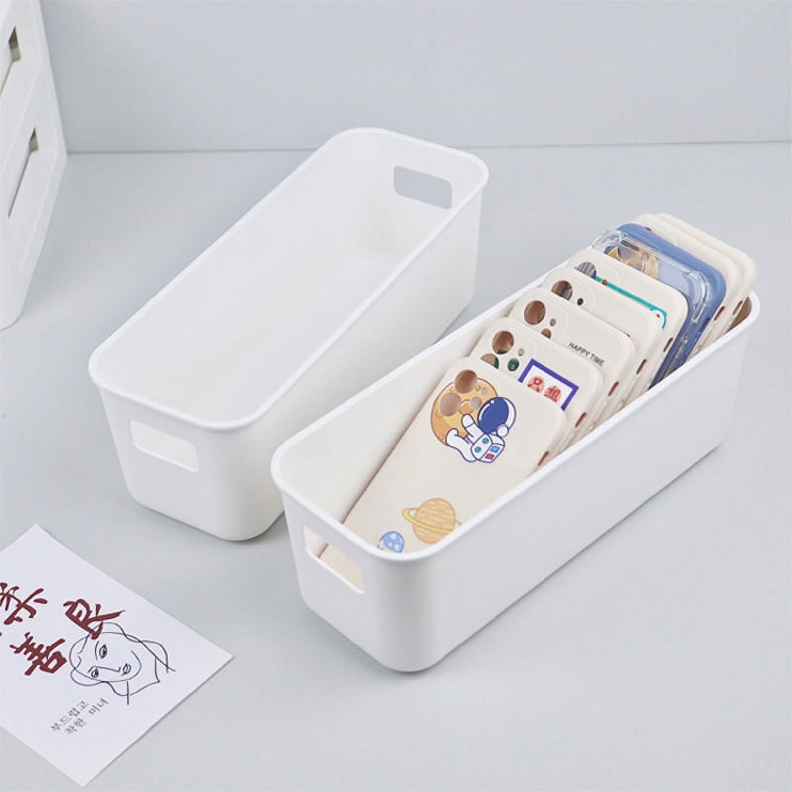 Plastic Home Organizer Storage Bin with Handles,White Storage ...