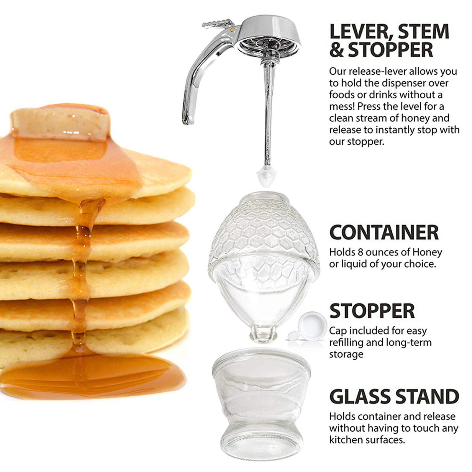 Plastic Honey Syrup Dispenser Pot Stand Jar Bee Hive Trigger Kitchen ...