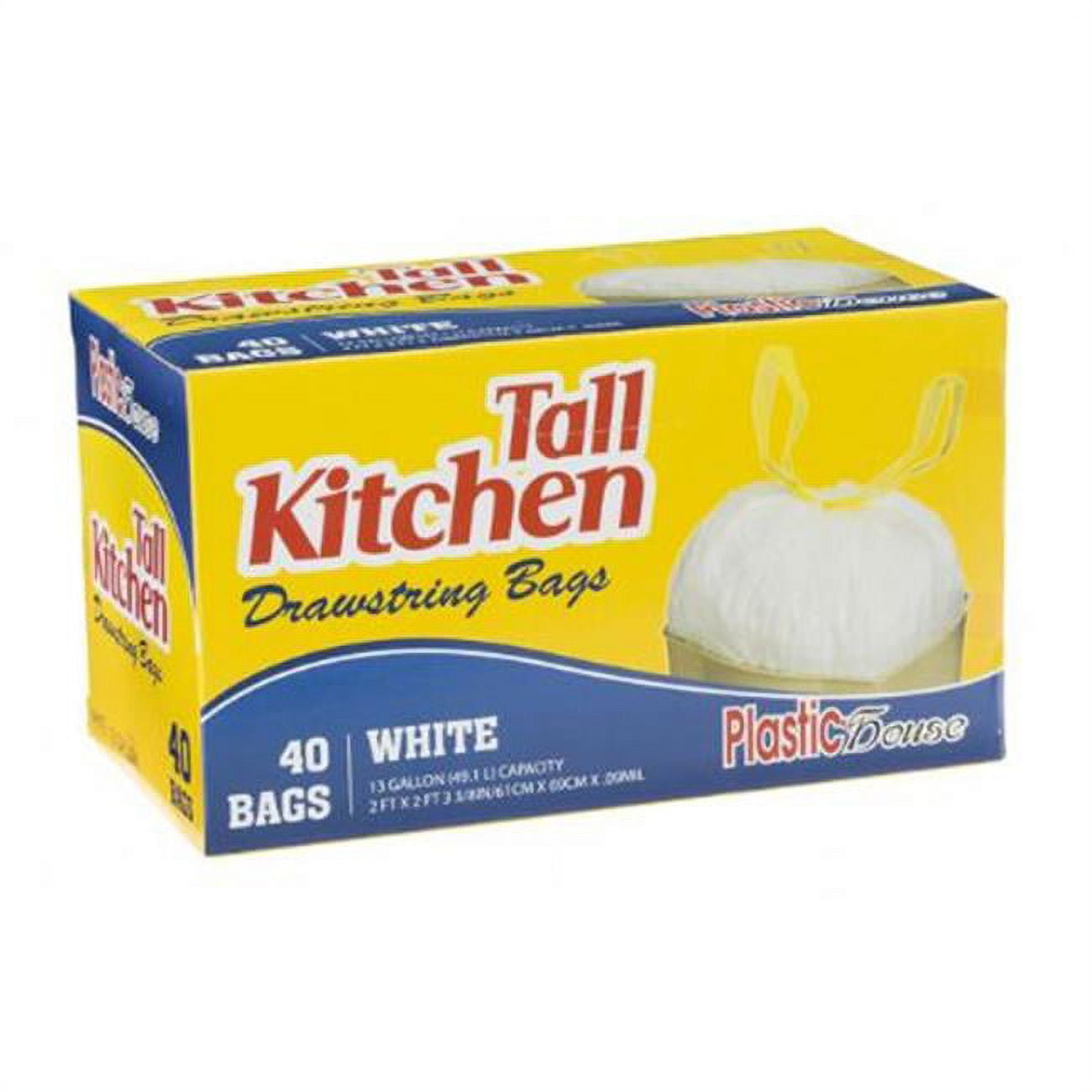 Plastic House 758 13 Gallon Drawstring White Kitchen Bags - 8-40 Count ...