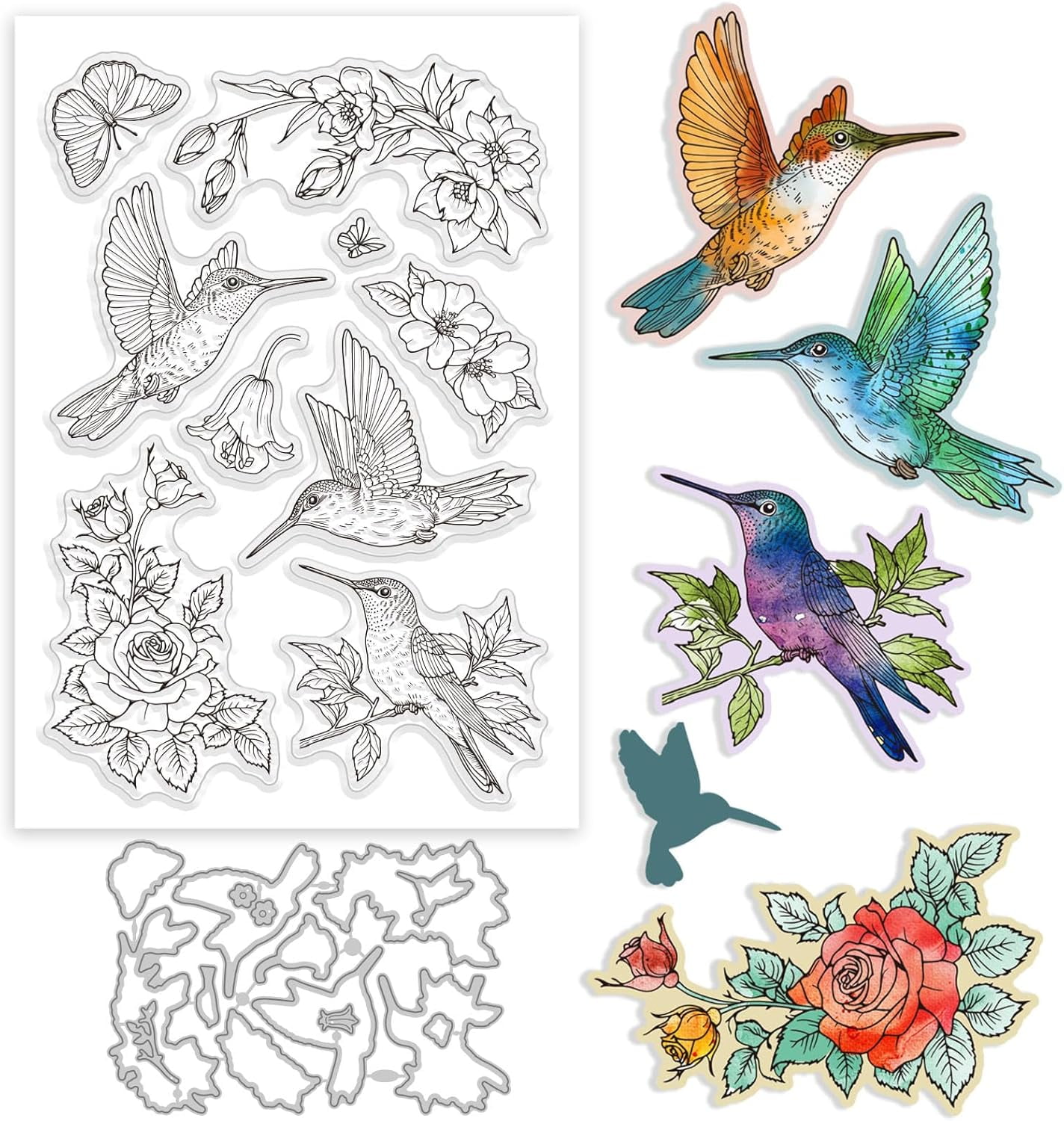 Plastic Hummingbird Clear Stamp and Cutting Dies Set for Card Making ...