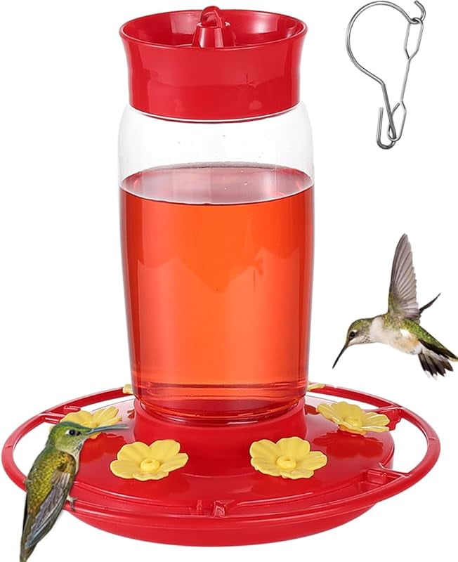 Plastic Hummingbird Feeder - 22oz Leakproof Outdoor, 6 Bee-Proof Ports ...