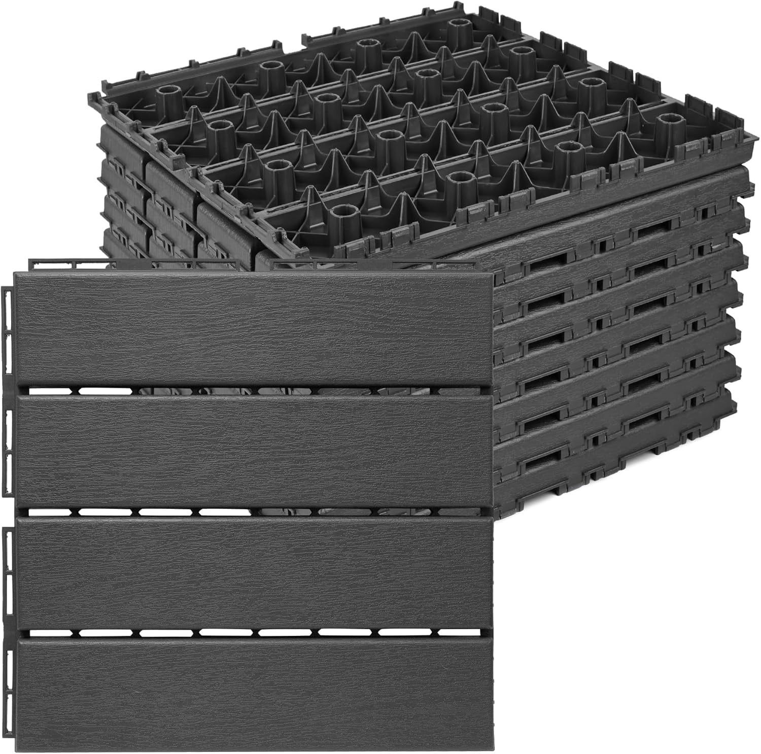 Plastic Interlocking Deck Tiles 9 Pack 12"x12" Waterproof Indoor ...