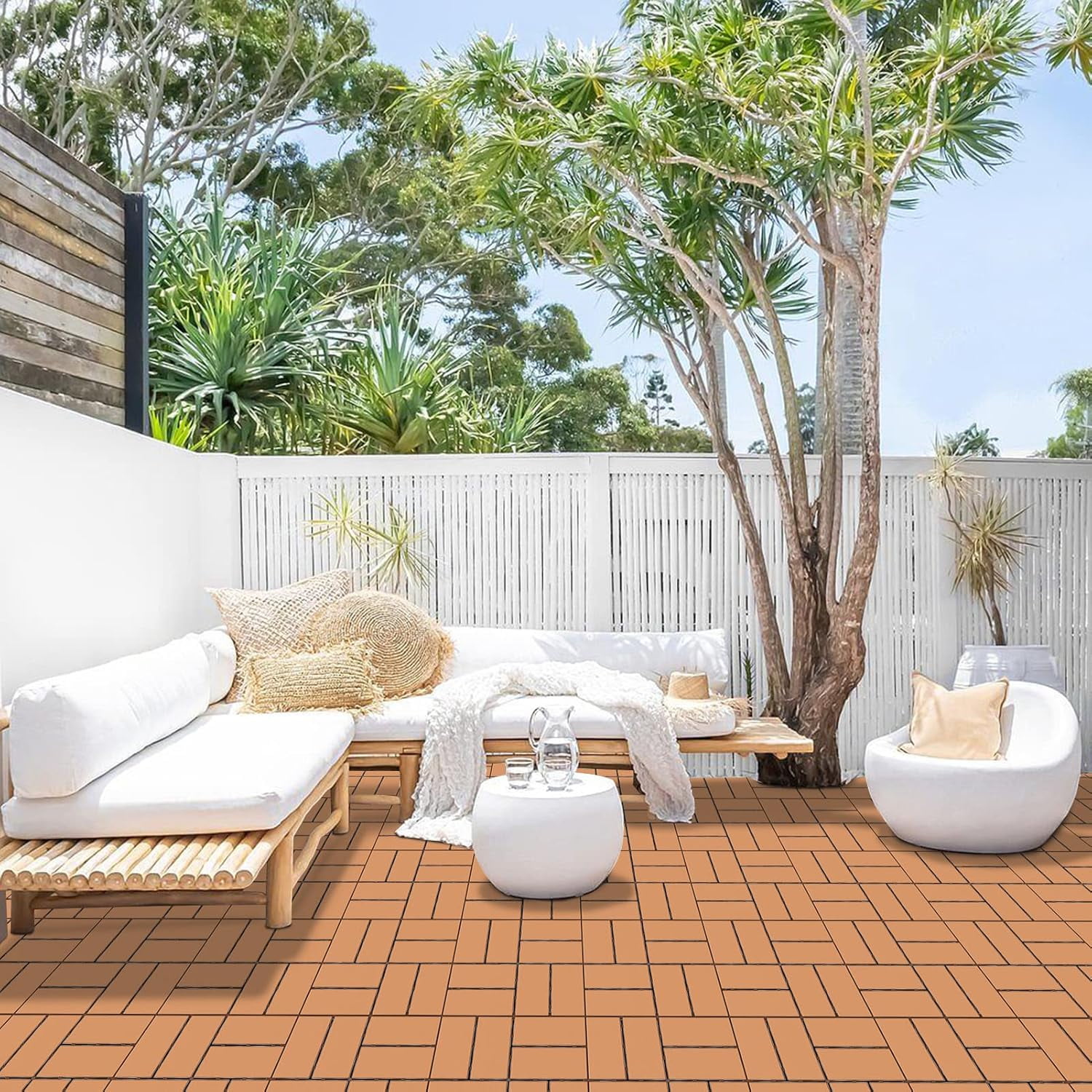 Plastic Interlocking Deck Tiles, 9 Pack Outdoor Patio Flooring, 12"x12 ...
