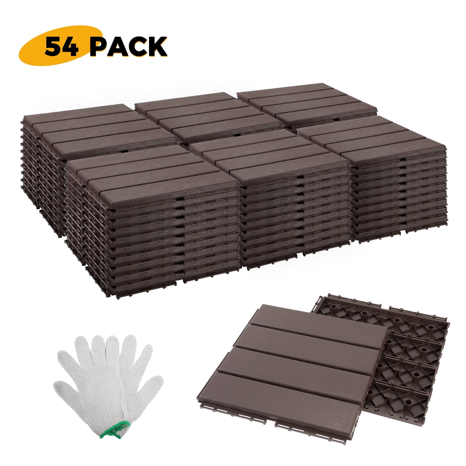 Plastic Interlocking Decking Tile, 54 Pcs, 12"x12" Waterproof Outdoor ...