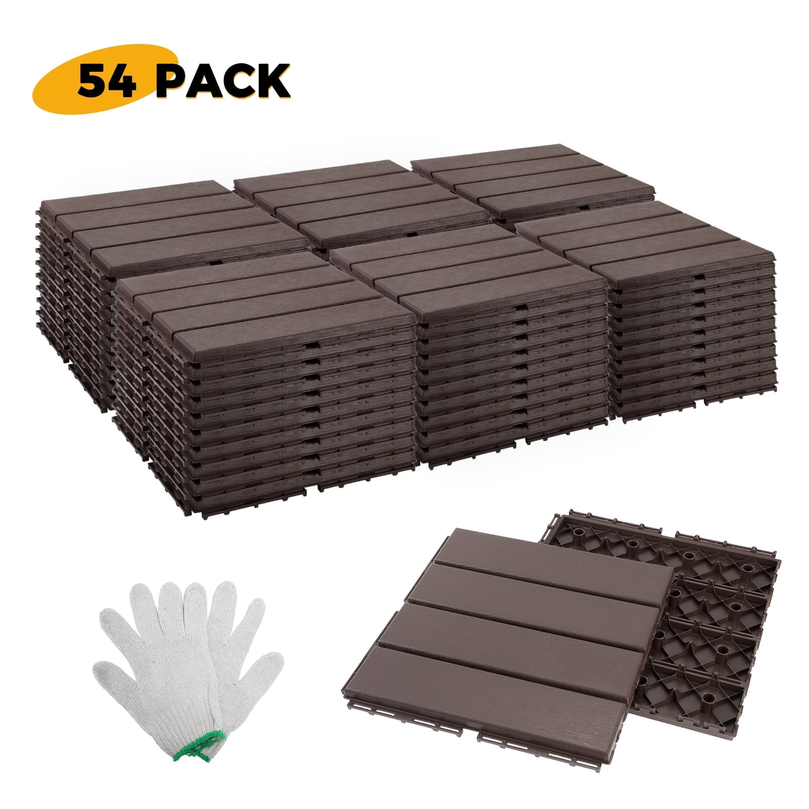 Plastic Interlocking Decking Tile, 54 Pcs, 12"x12" Waterproof Outdoor ...