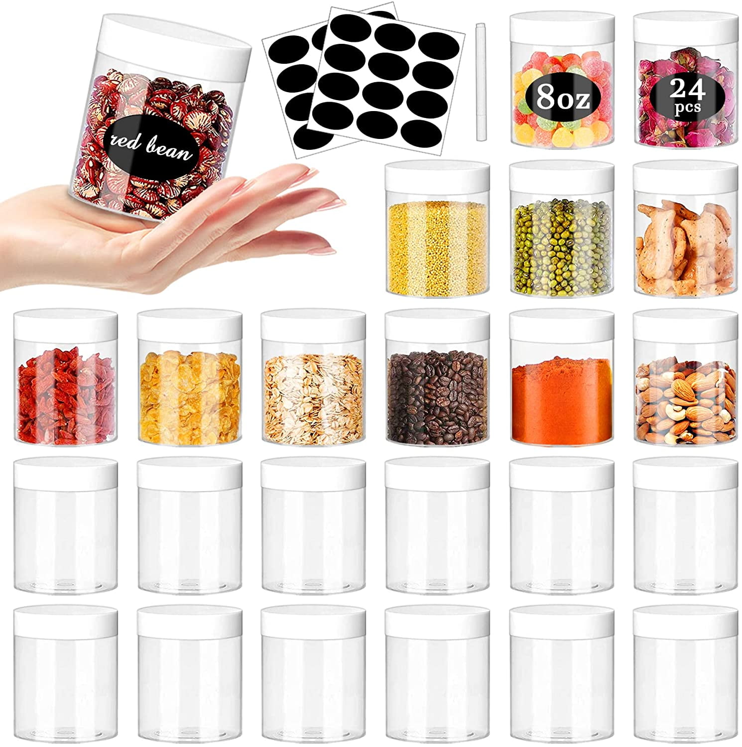Plastic Jars 8oz Clear Plastic Slime Jars 24Pcs Empty Round Food Jar ...