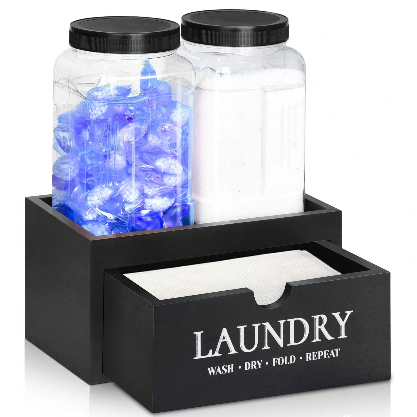 Plastic Jars And Dryer Sheet Holder With Drawer, Containers For Laundry ...