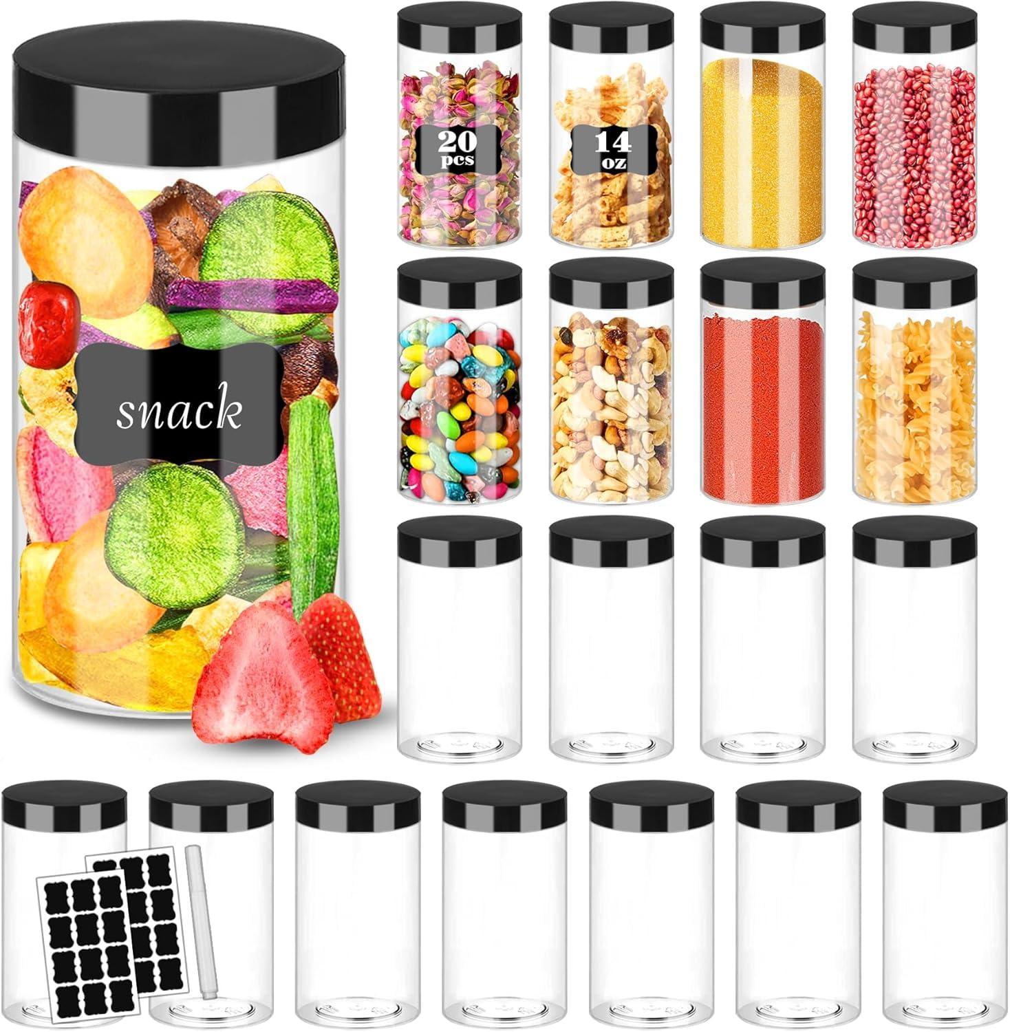 Plastic Jars with Lids 20Pcs 14 oz Clear Plastic Slime Storage Jars ...