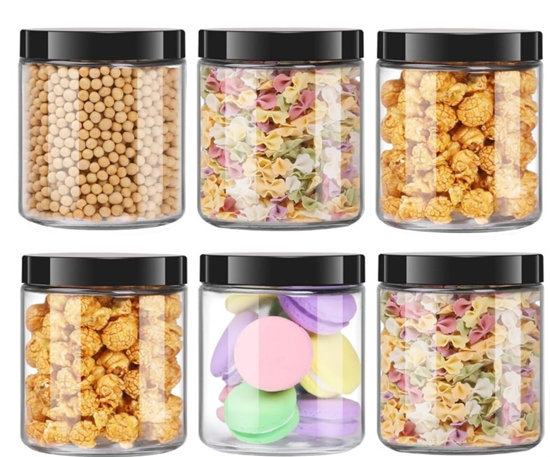 Plastic Jars with Lids 6 Pack,Clear Storage Container, Leakproof ...