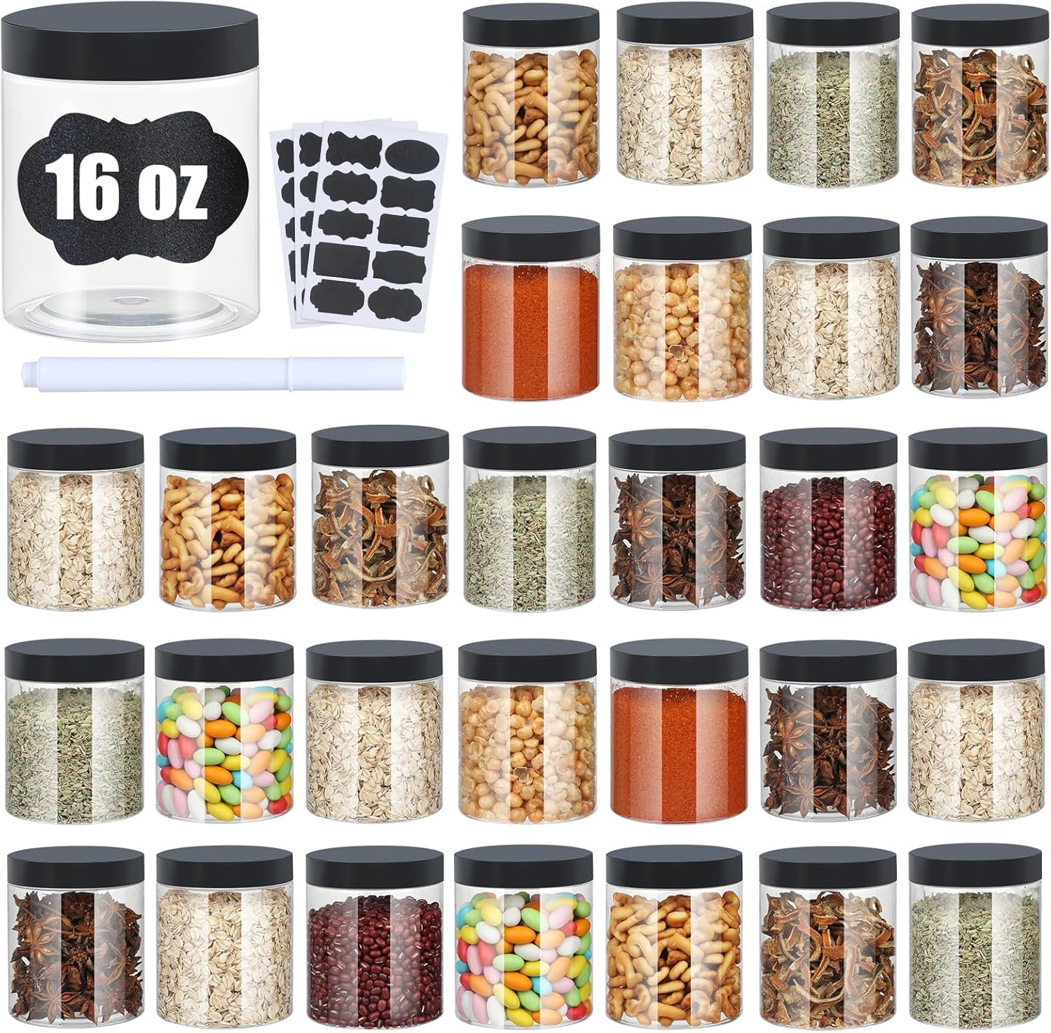 Plastic Jars with Lids,Airtight Container Ideal For Dry Food, Honey Jam ...