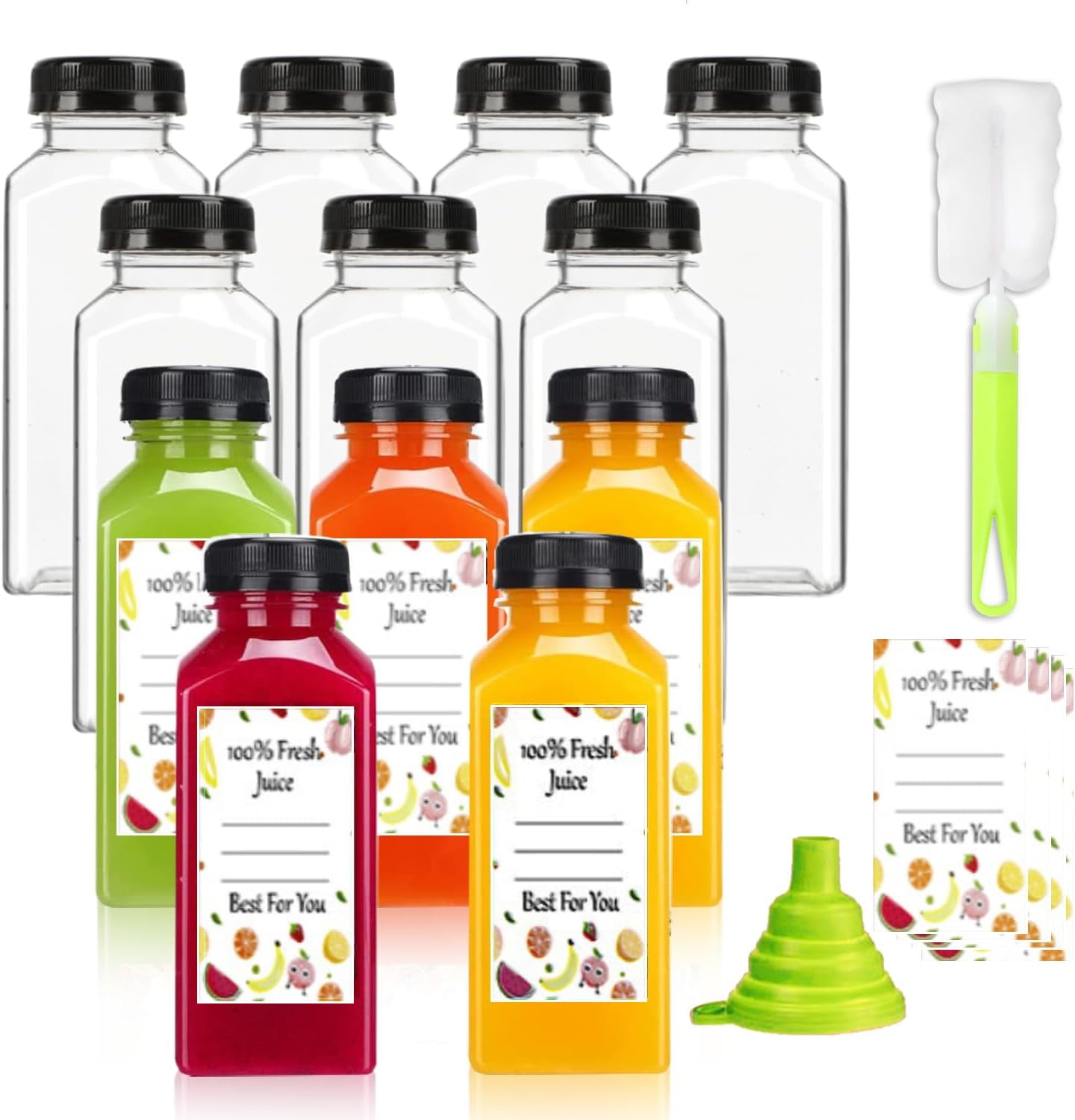 Plastic Juice Bottles with Caps 12 pcs, 12oz Reusable Juice Containers ...