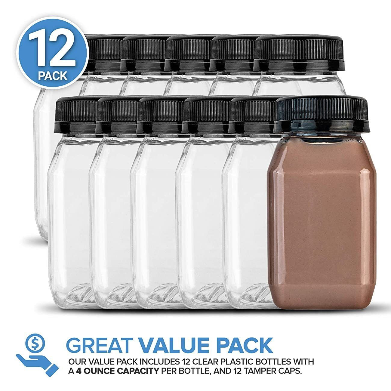 Plastic Juice Bottles with Lids, Juice Containers, 4oz, 12 Count ...
