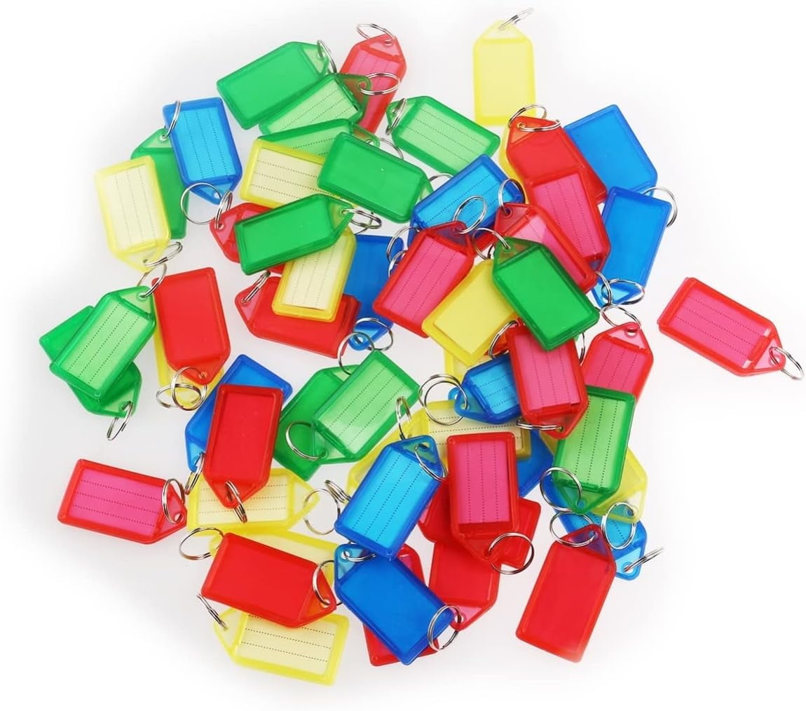 Plastic Key Fobs Luggage ID Tags Labels with Rings 60pcs (Random Color ...