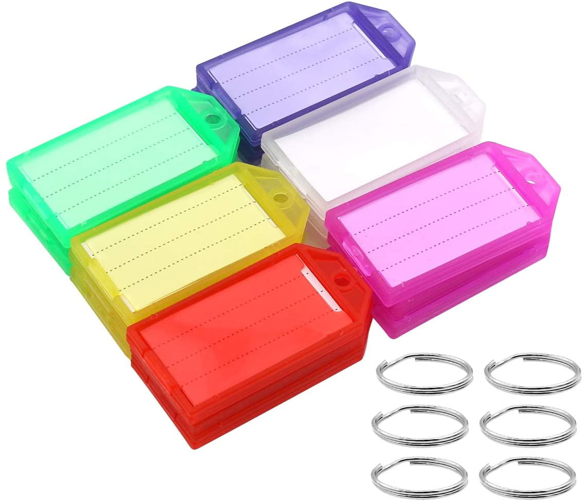 Plastic Key Tags with Label, 60 Pack Key Chain Tag Identifiers Bulk ...