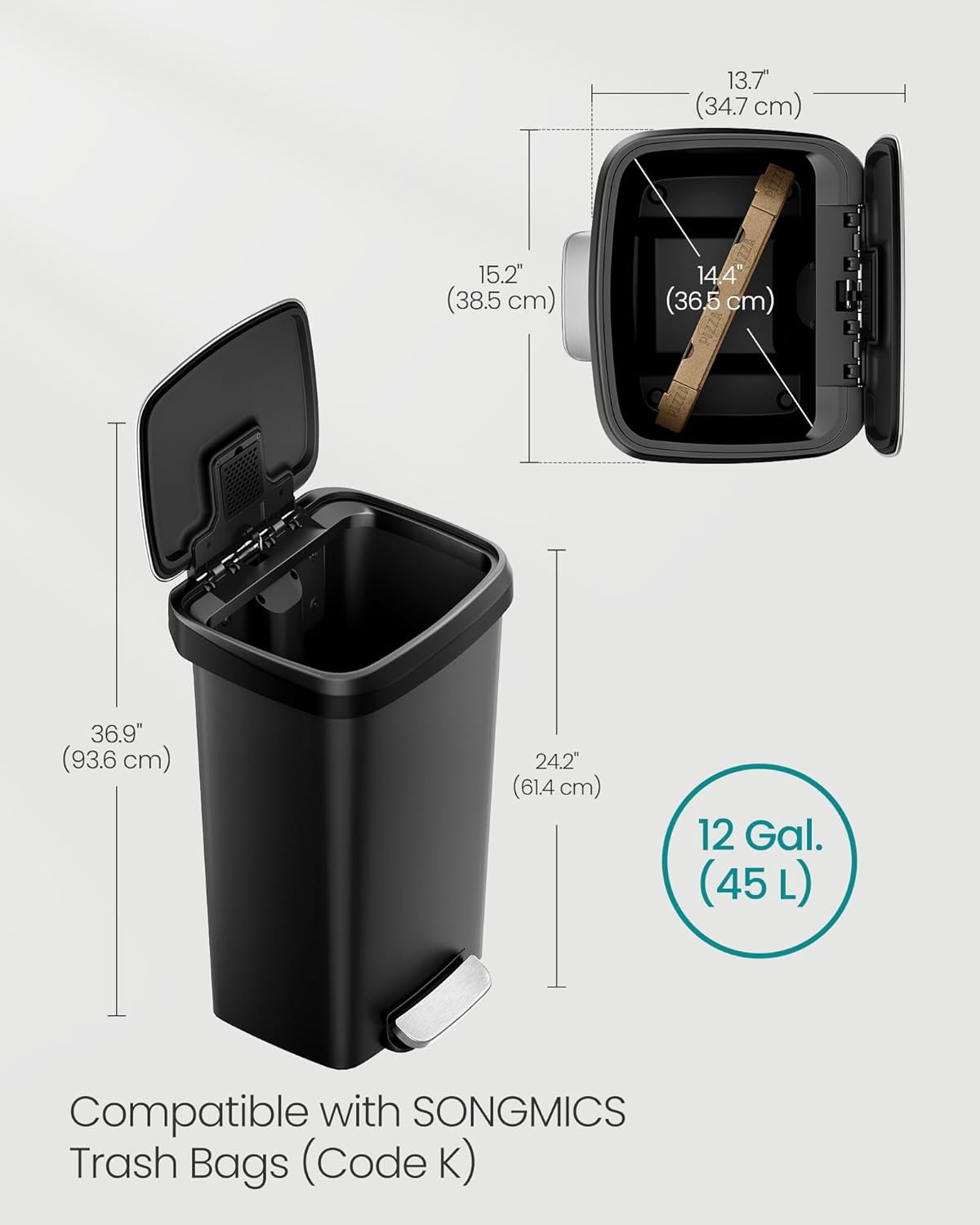 Plastic Kitchen , 12-Gallon (45 L) Garbage Can with Stainless Steel Lid ...