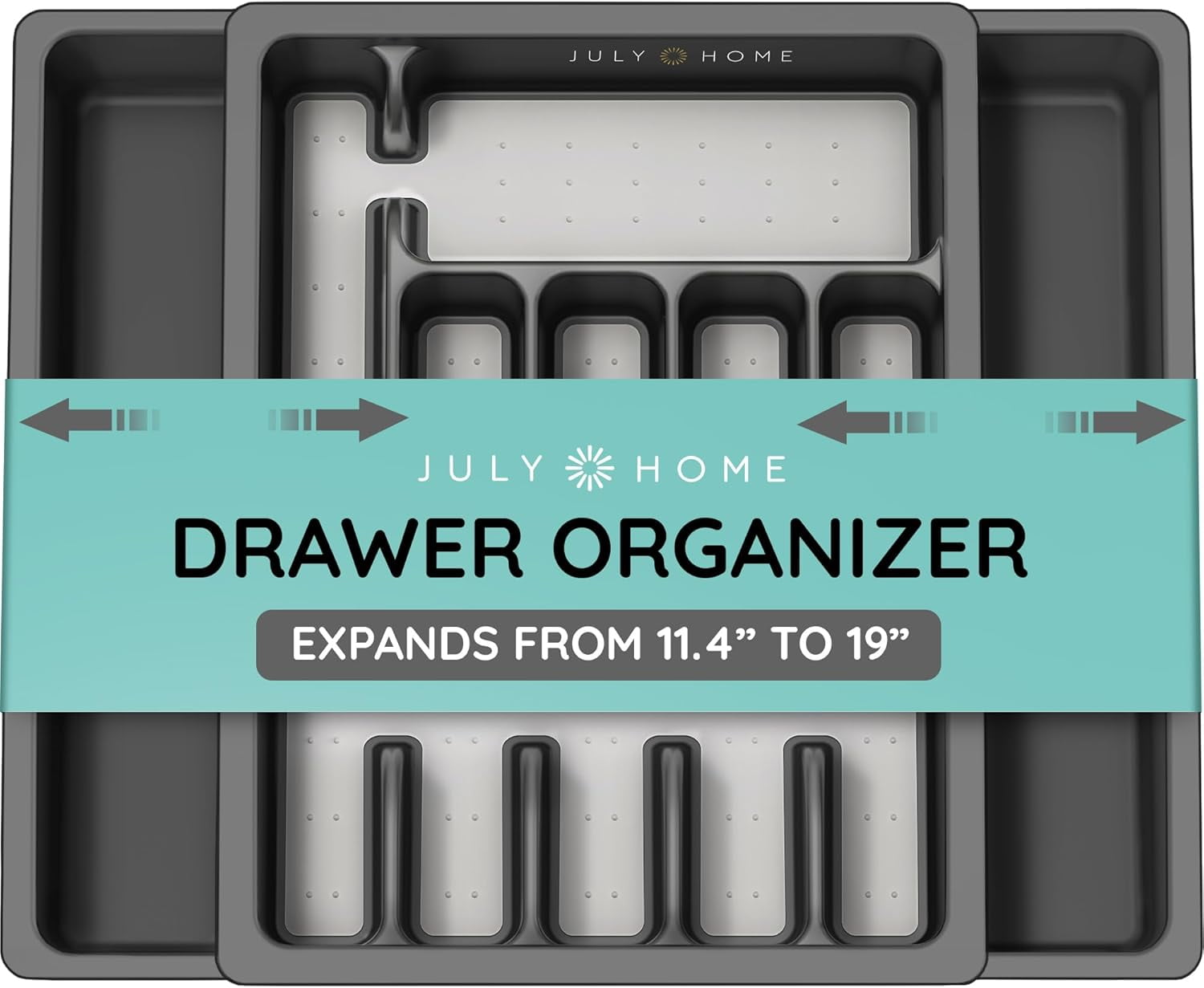 July Home Kitchen Drawer Organizer 11.4-19" Expandable Silverware Tray ...